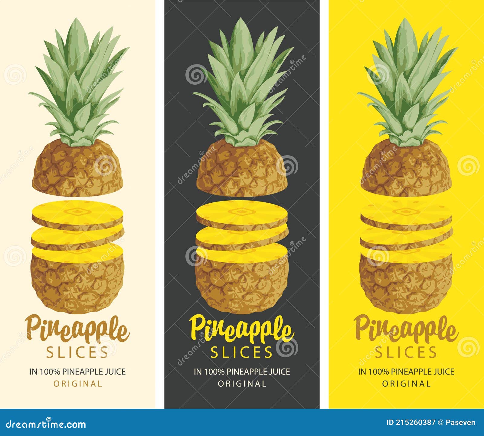 Vector Set of Vertical Labels for Pineapple Slices Stock Vector ...