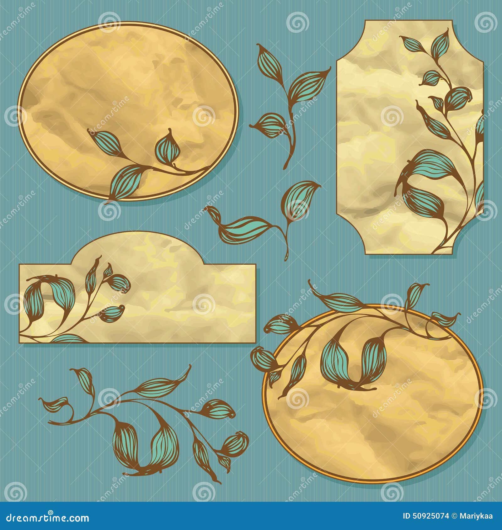 Vector Set of Vignette Background with Hand Drawing Leaves Stock Vector ...