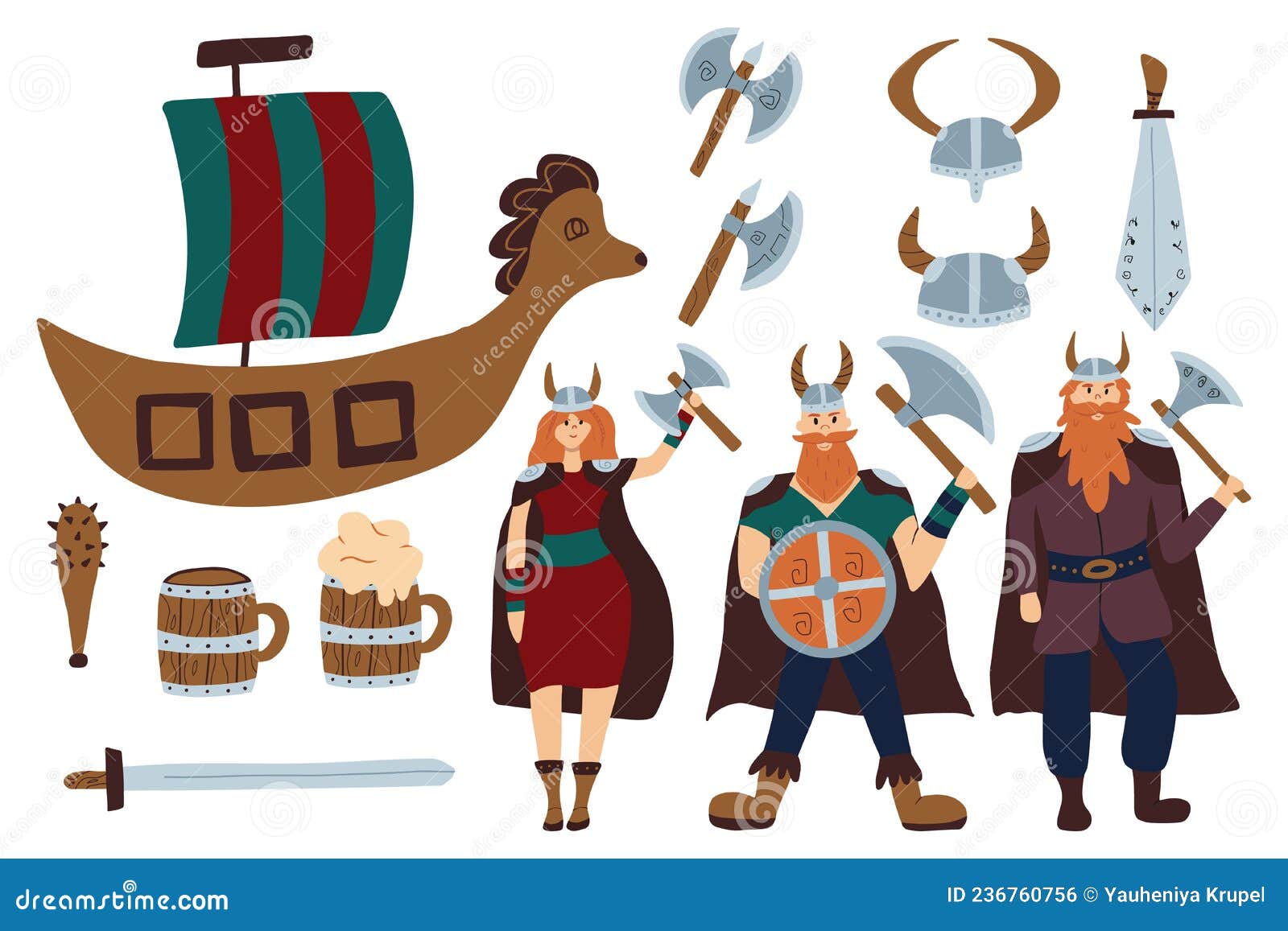 Vector Set of Vikings. Viking Objects Set. Stock Vector - Illustration ...