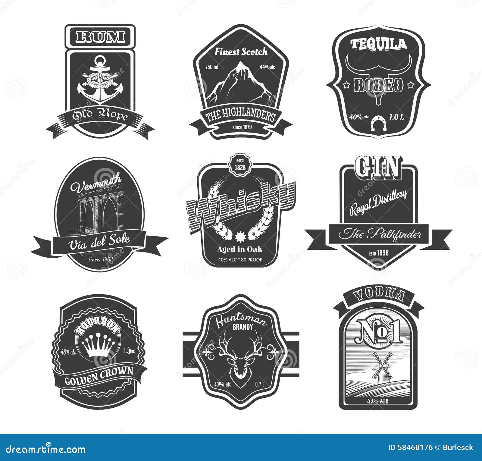 Vintage Alcohol Tequila Drink Vector Bottle Label. Sticker Or Poster ...