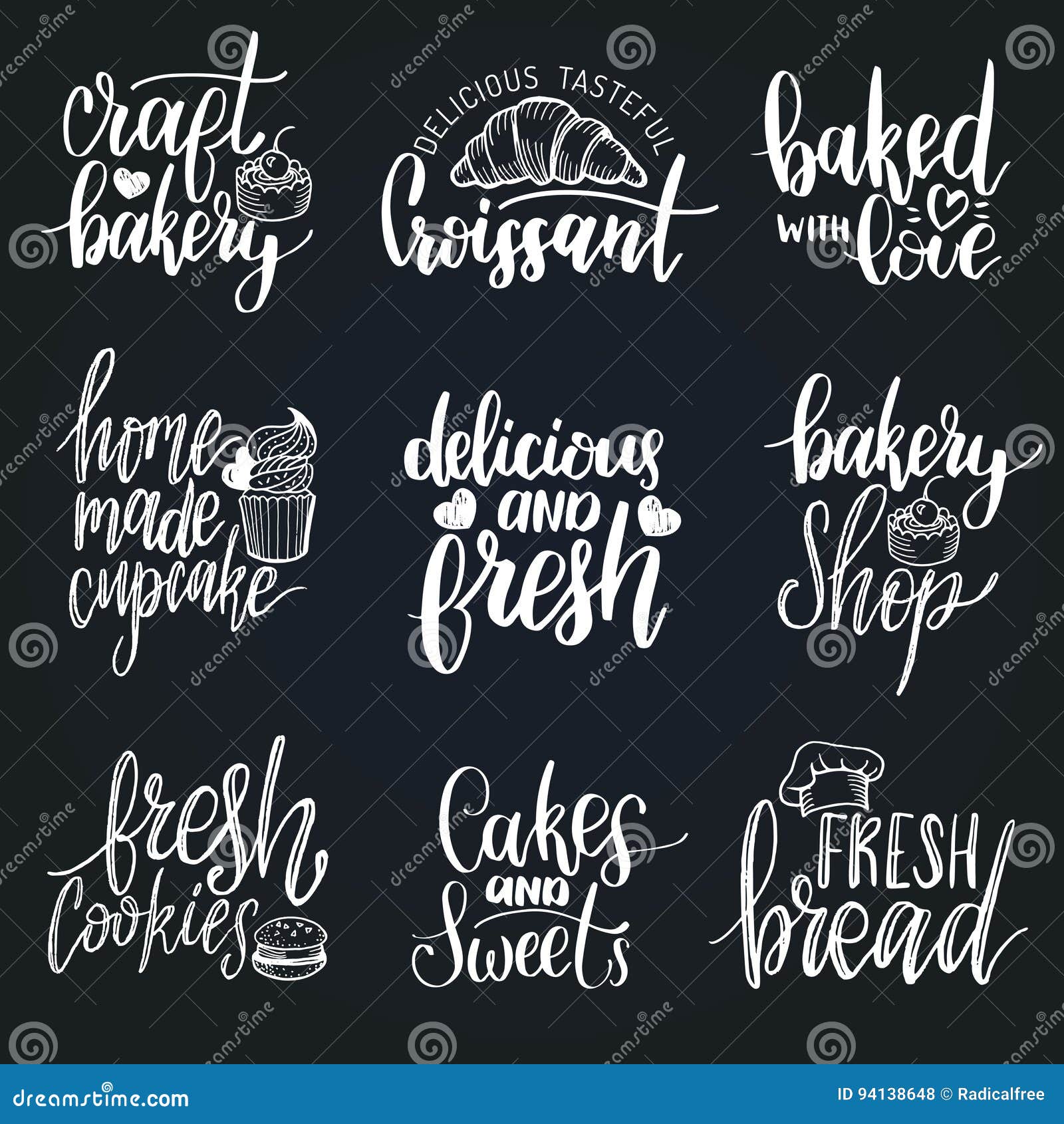 Vector Set of Vintage Bakery Hand Lettering.Calligraphy Collection with ...