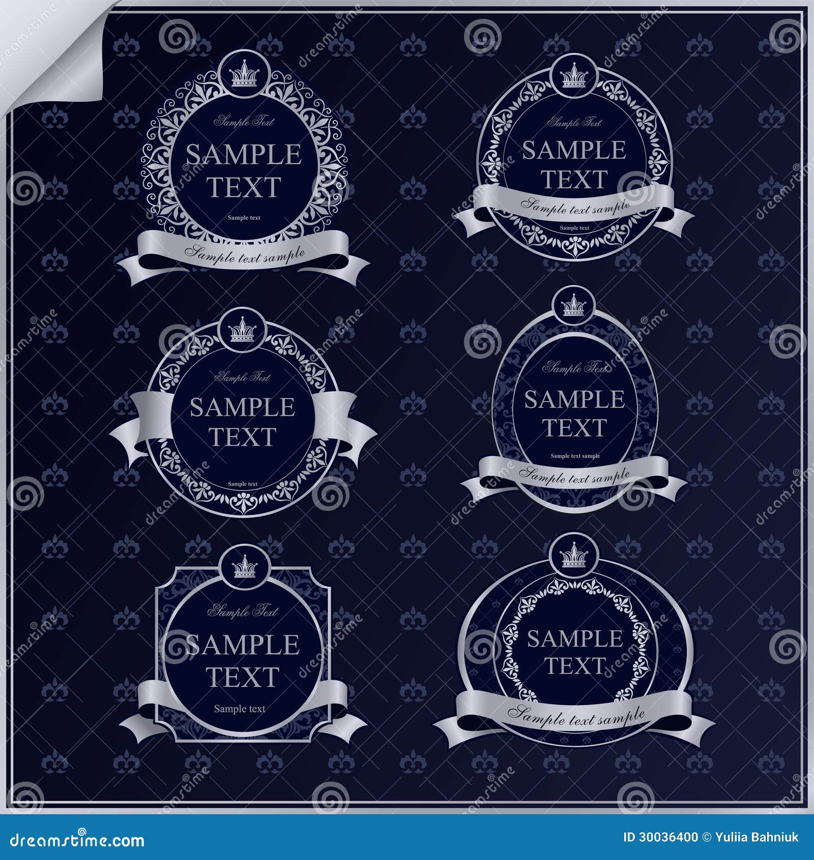 Vector Set of Vintage Dark Blue Frame Labels with Stock Vector ...