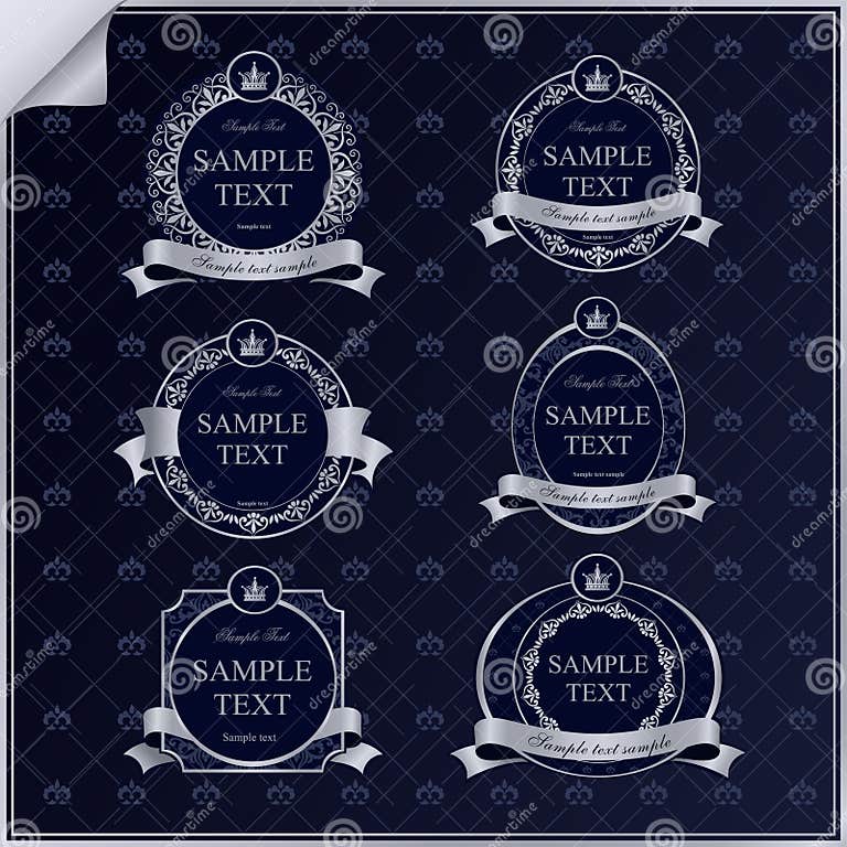 Vector Set of Vintage Dark Blue Frame Labels with Stock Vector ...