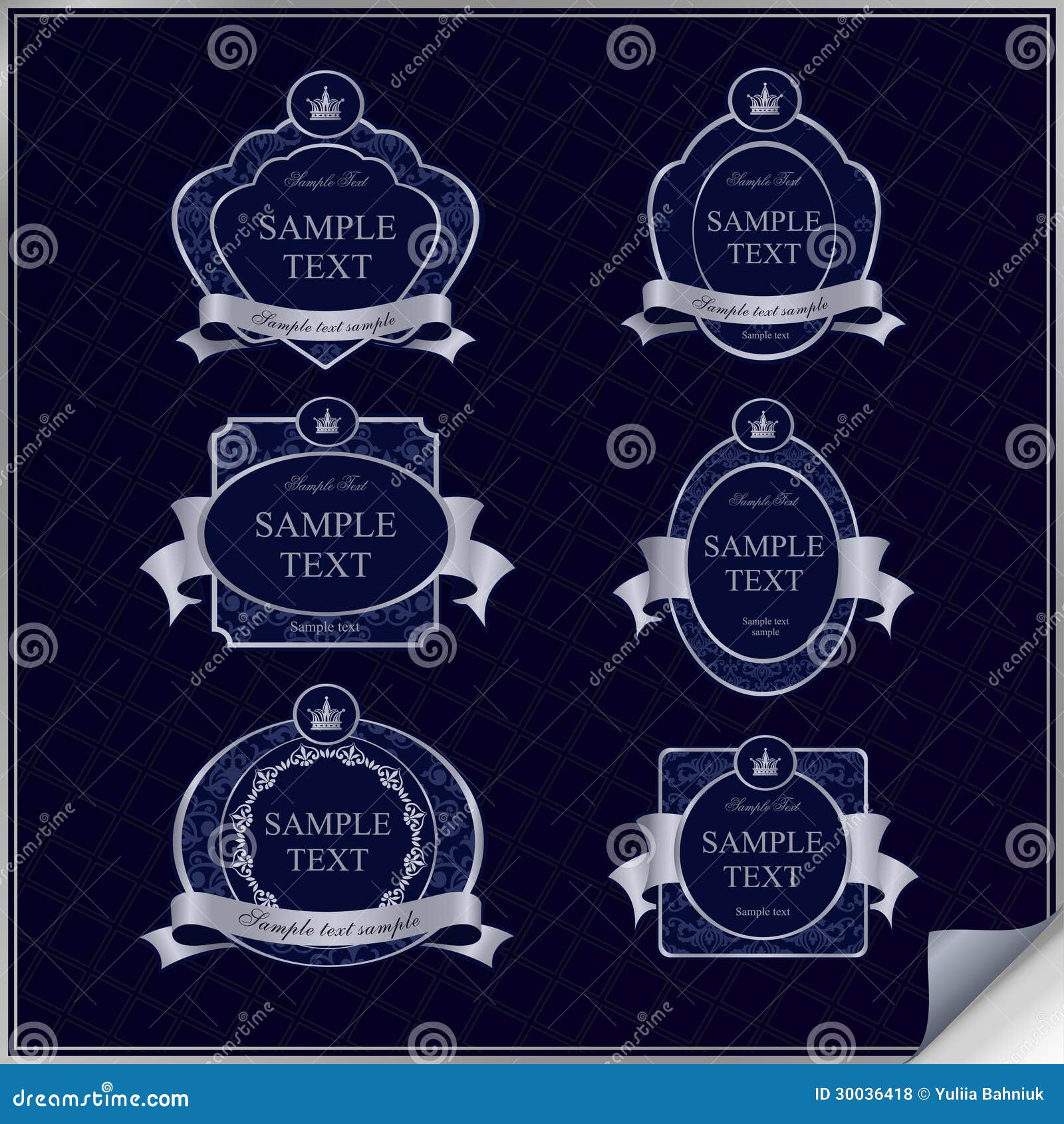 Vector Set of Vintage Dark Blue Frame Labels with Stock Vector ...