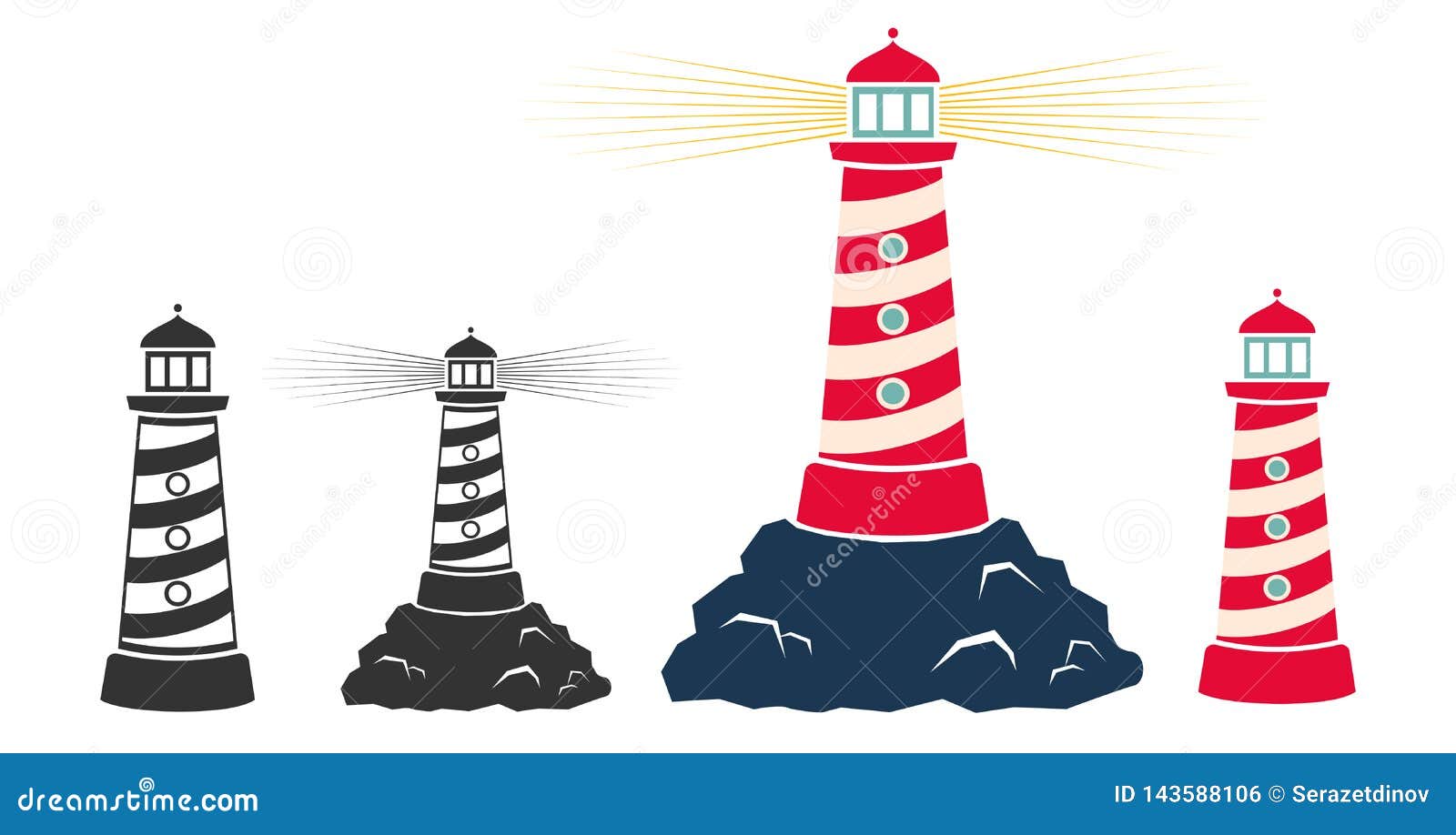 Vector Set Vintage Icons of a Lighthouse Stock Vector - Illustration of ...
