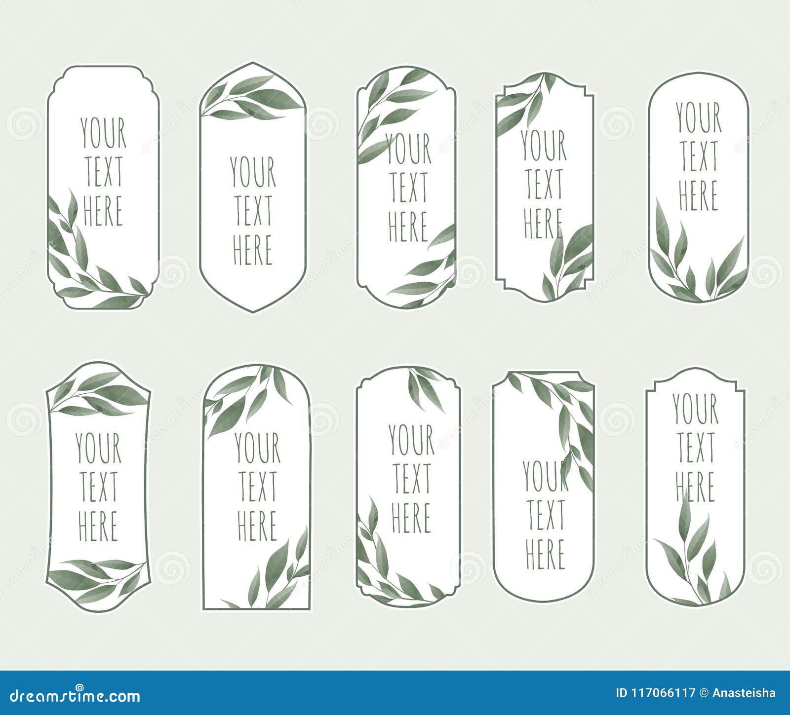 Vector Set. Vintage Labels with Green Leaves. Frame Border with Copy ...