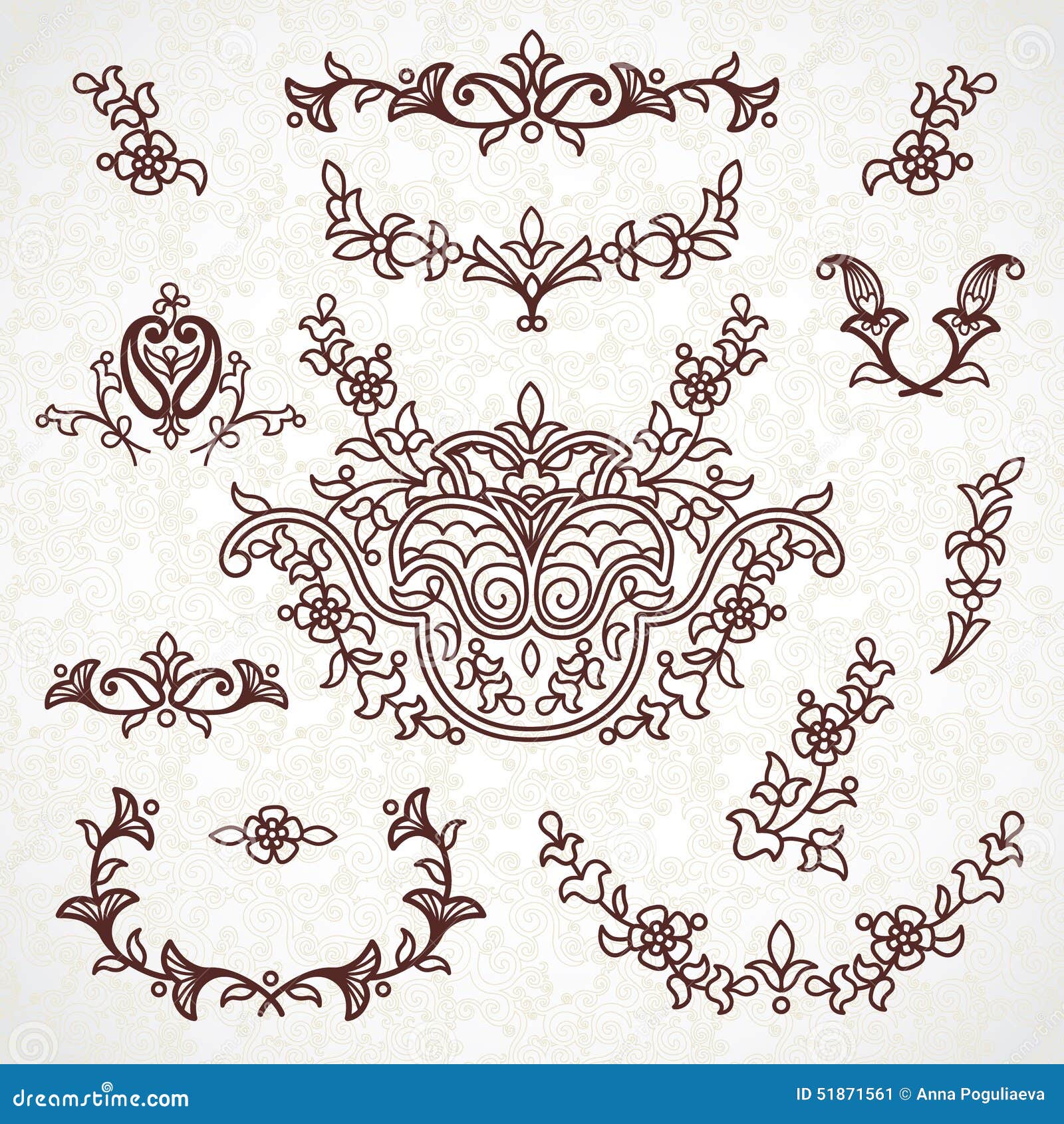 Vector Set of Vintage Ornaments in Eastern Style. Stock Vector ...