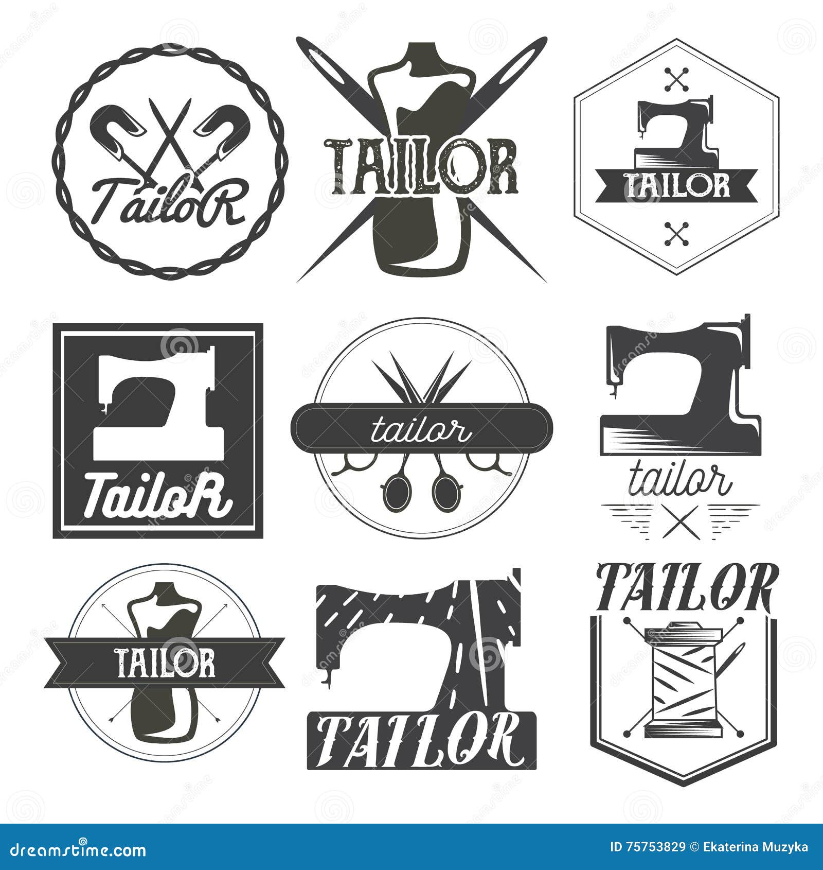 Sewing Logo. Hand Drawn Seamstress Ribbon Emblem Royalty-Free Stock ...