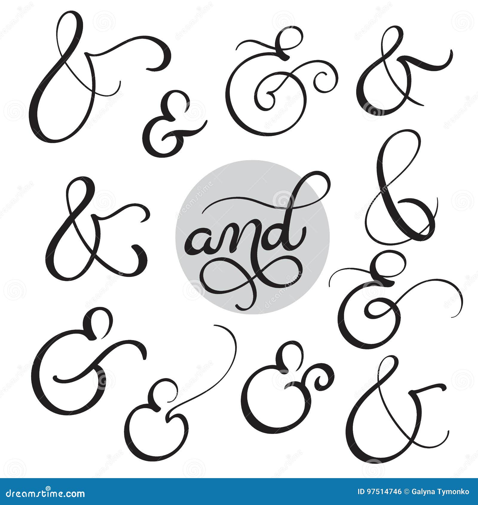 Vector Set Vintage Sign and on White Background. Calligraphy Lettering ...