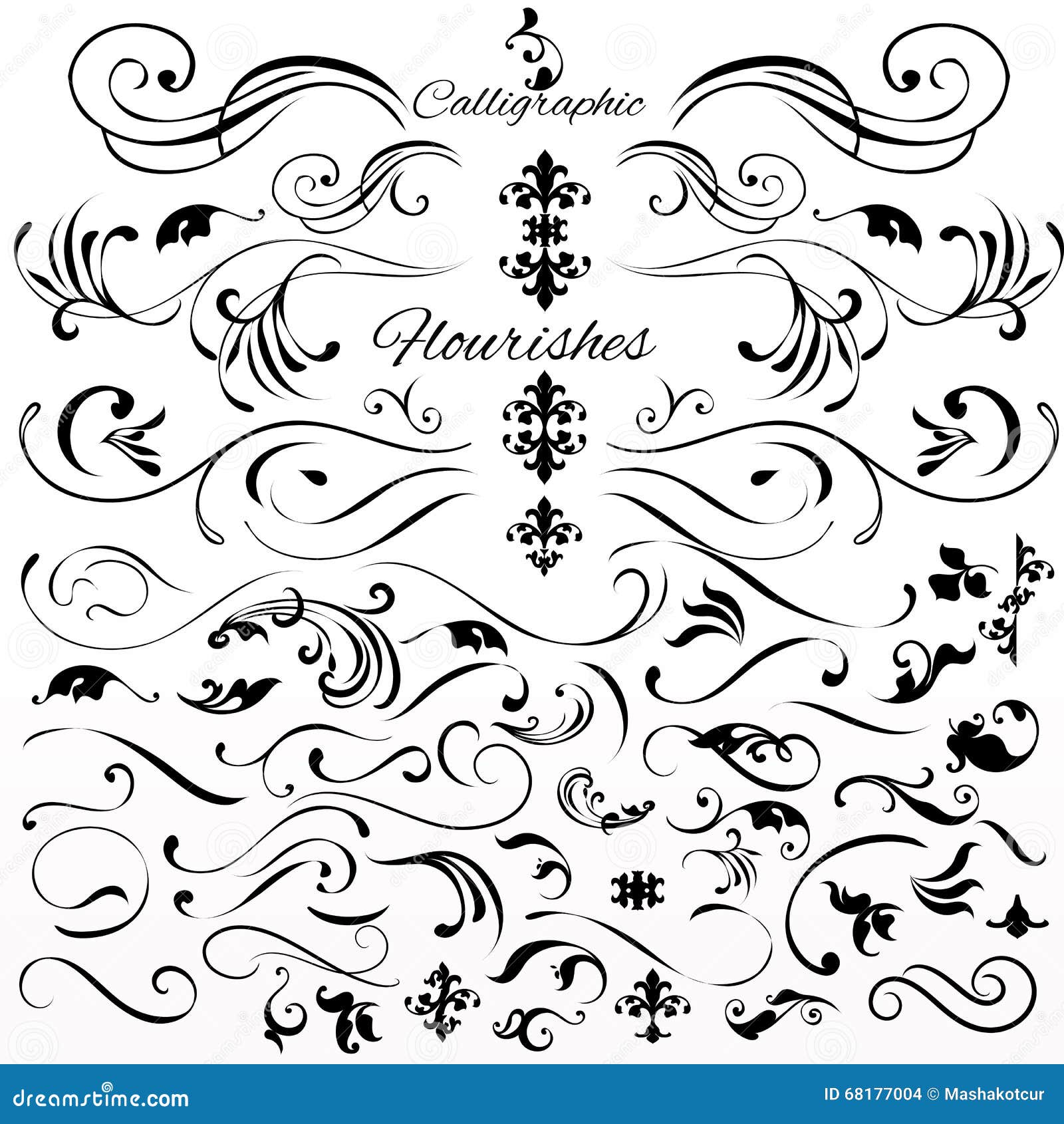 Vector Set of Vintage Styled Calligraphic Elements or Flourishes Stock ...