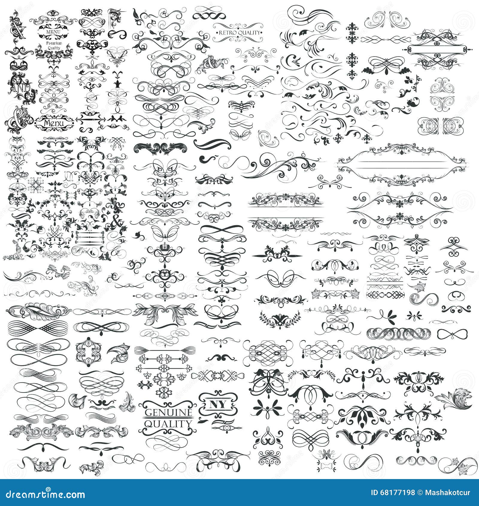 Vector Set of Vintage Styled Calligraphic Elements or Flourishes Stock ...