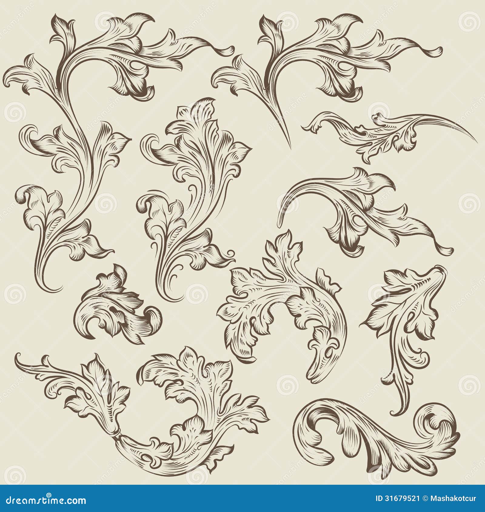 Vector Set of Vintage Swirl Ornaments for Design Stock Vector ...