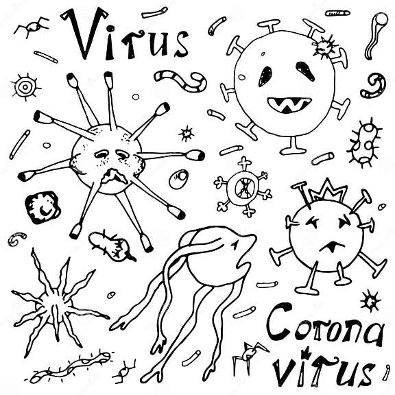 Vector Set of Virus, Bacterium, Superbug, Microbe. Educational Doodle ...