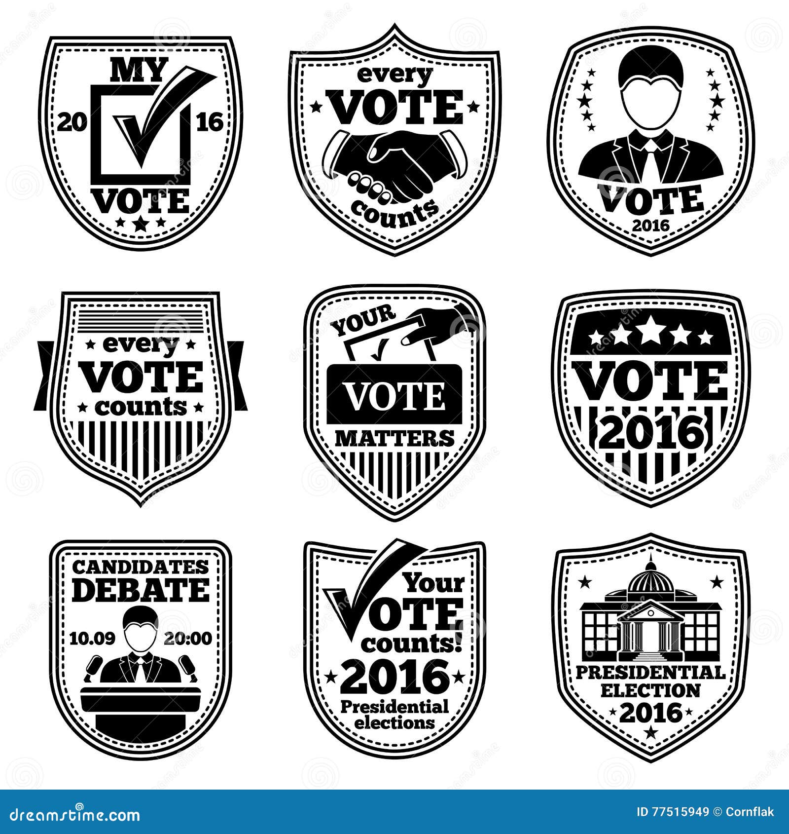 Vector Set of Vote Labels. for Presidential Election, Debates, Ads Etc ...