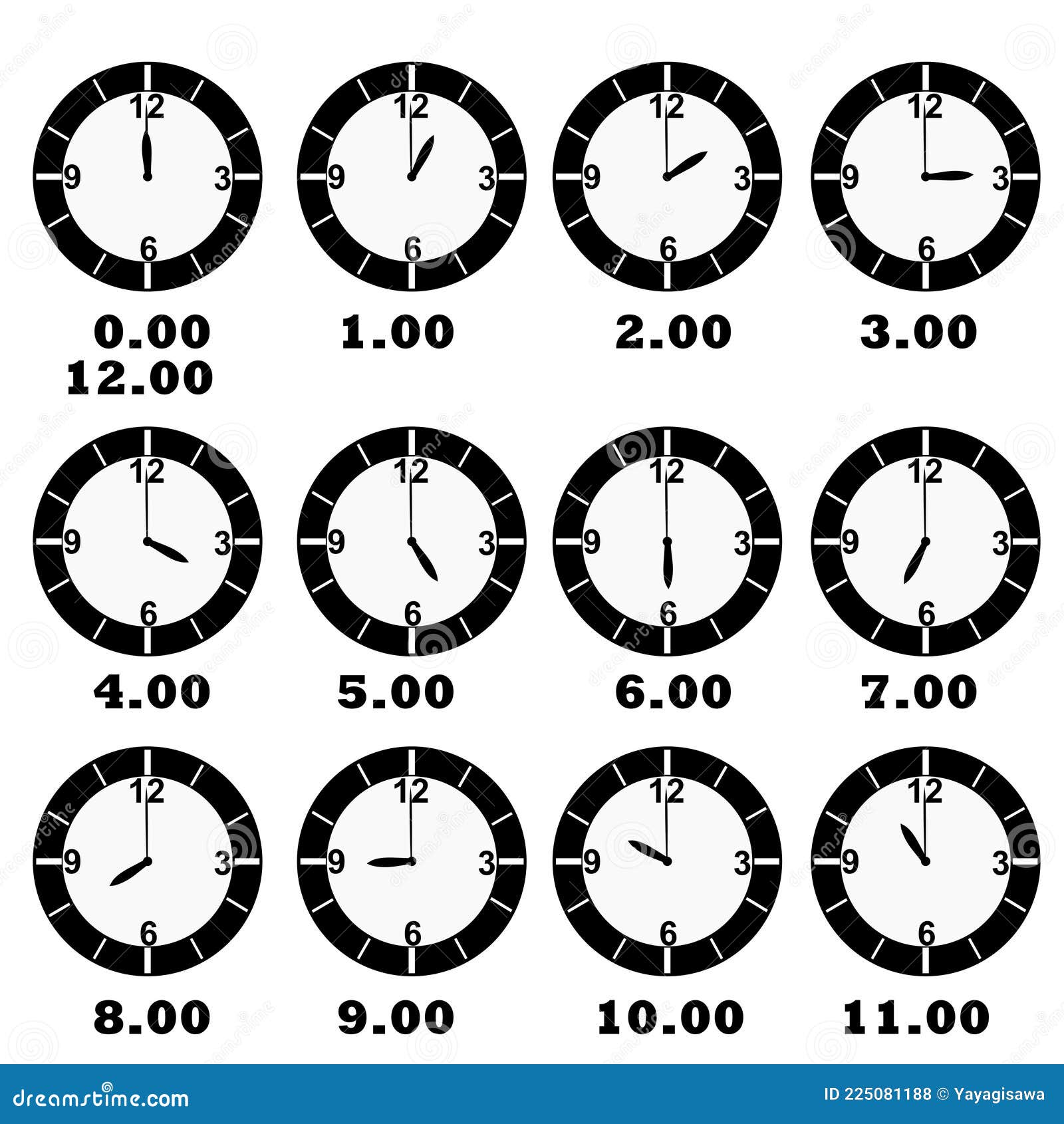 Vector Set of Wall Clocks with Various Times, from 1 O Clock To 12 O ...