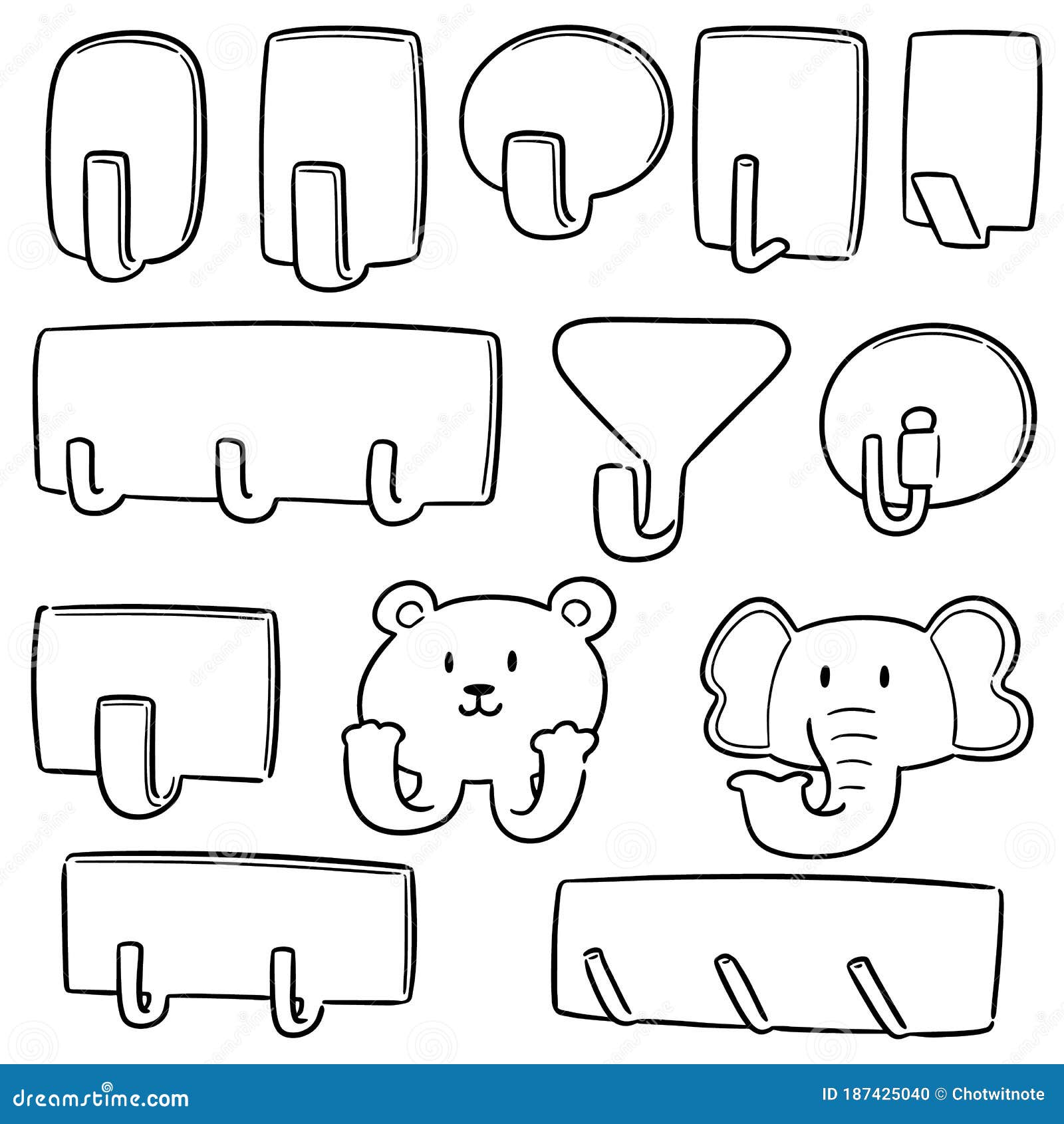 Vector set of wall hooks stock vector. Illustration of artwork - 187425040