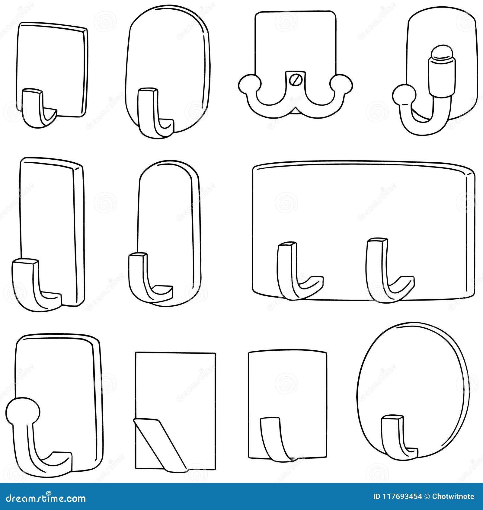 Vector set of wall hooks stock vector. Illustration of hang - 117693454