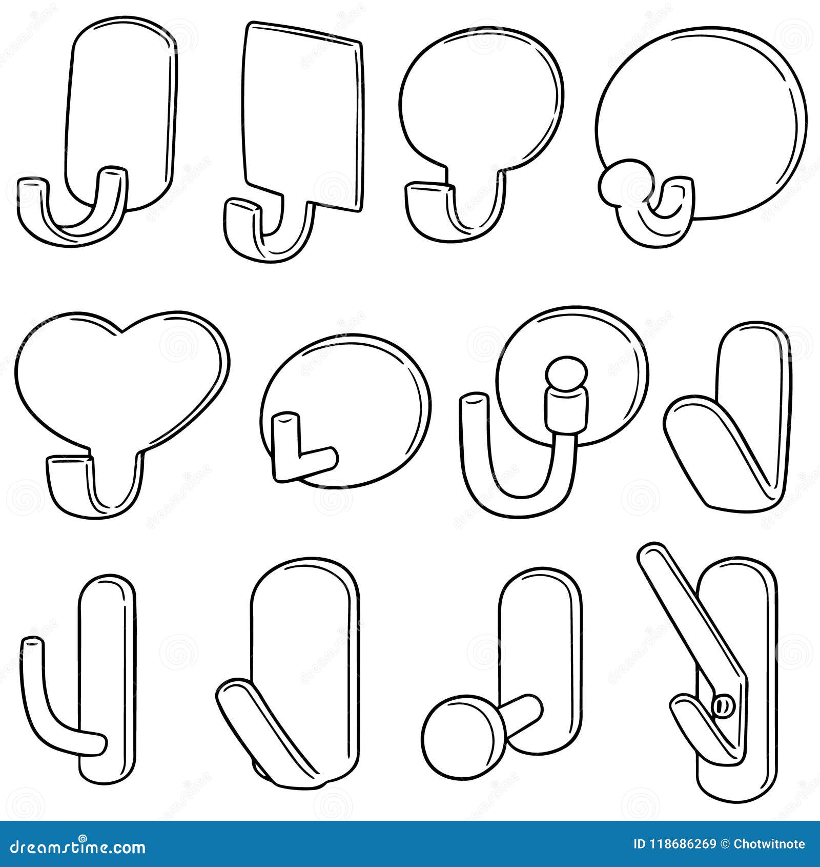 Vector set of wall hooks stock vector. Illustration of clipart - 118686269