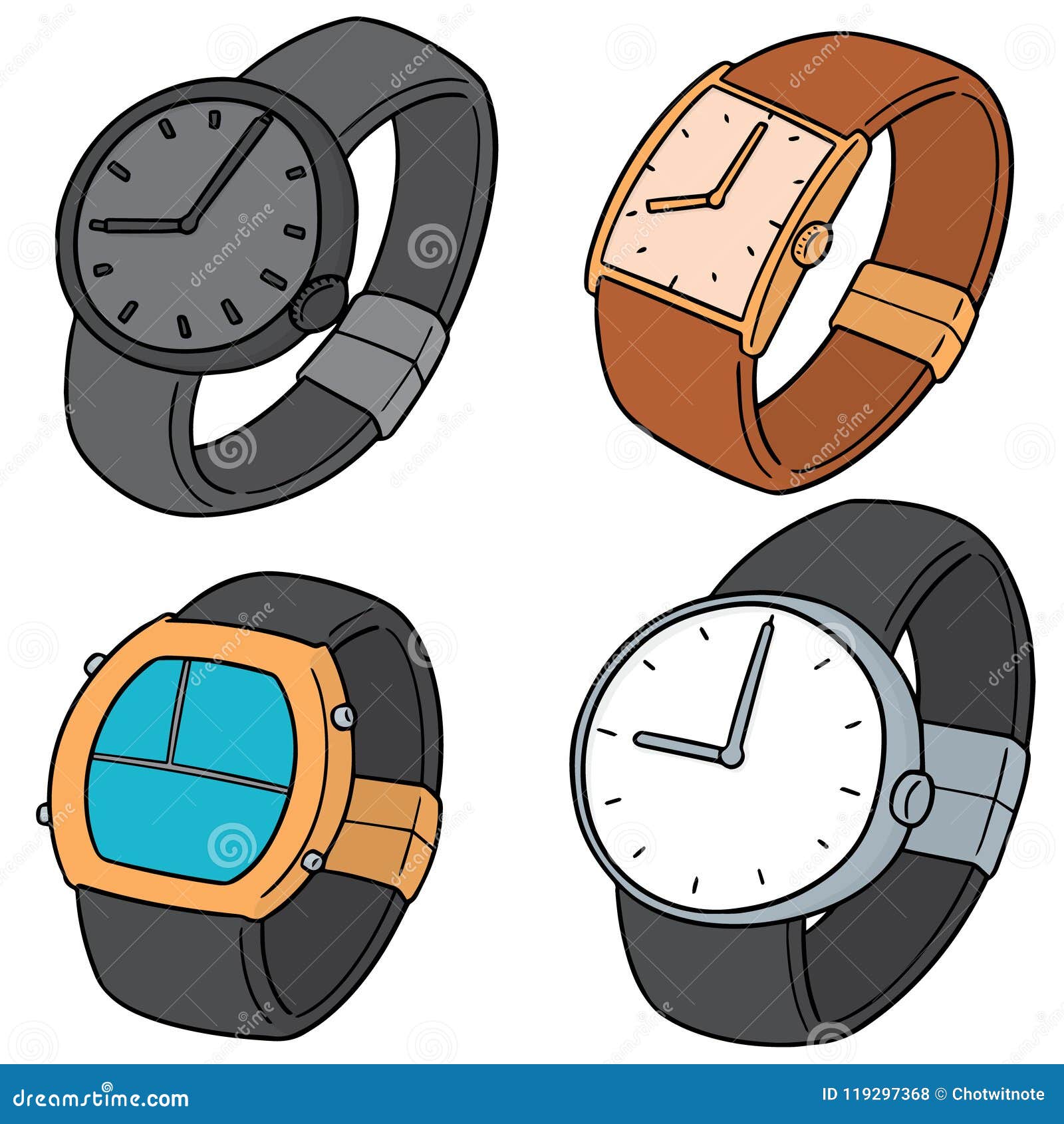 Vector set of watch stock vector. Illustration of shape - 119297368