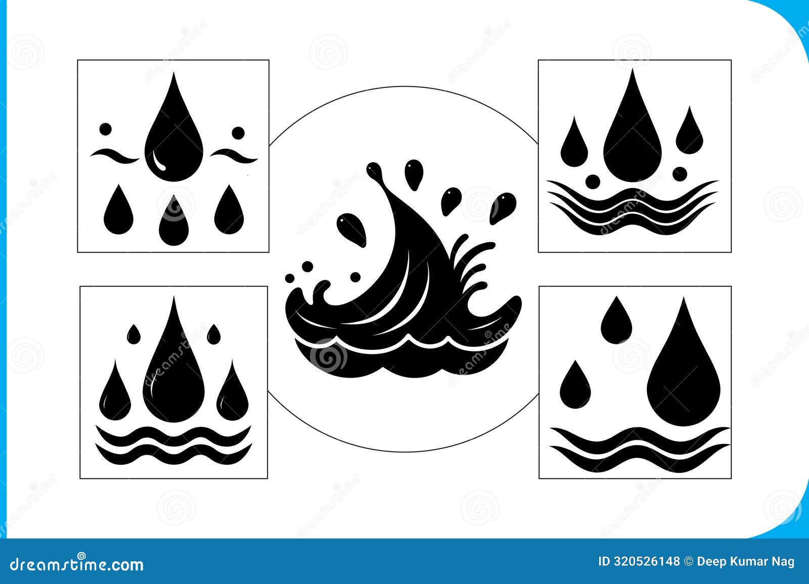 Water Drops and Waves Ocean Stencil Vector Set Stock Vector ...