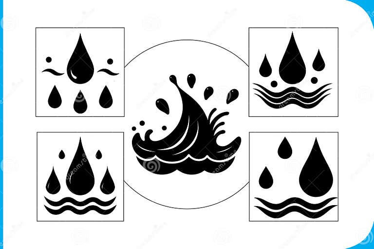 Water Drops and Waves Ocean Stencil Vector Set Stock Vector ...