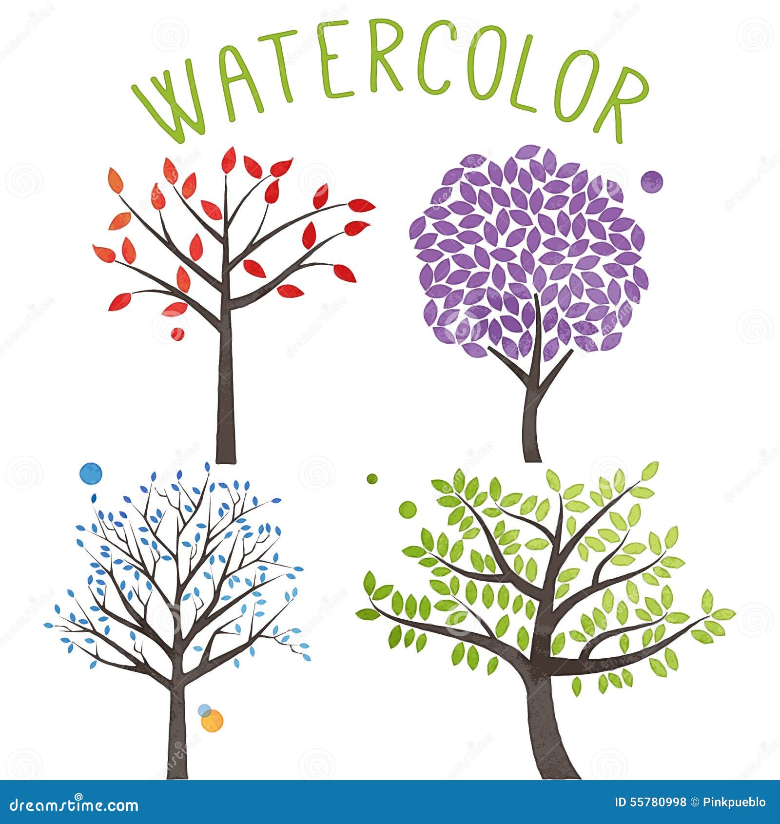 Vector Set Of Watercolor Style Trees | CartoonDealer.com #55780998