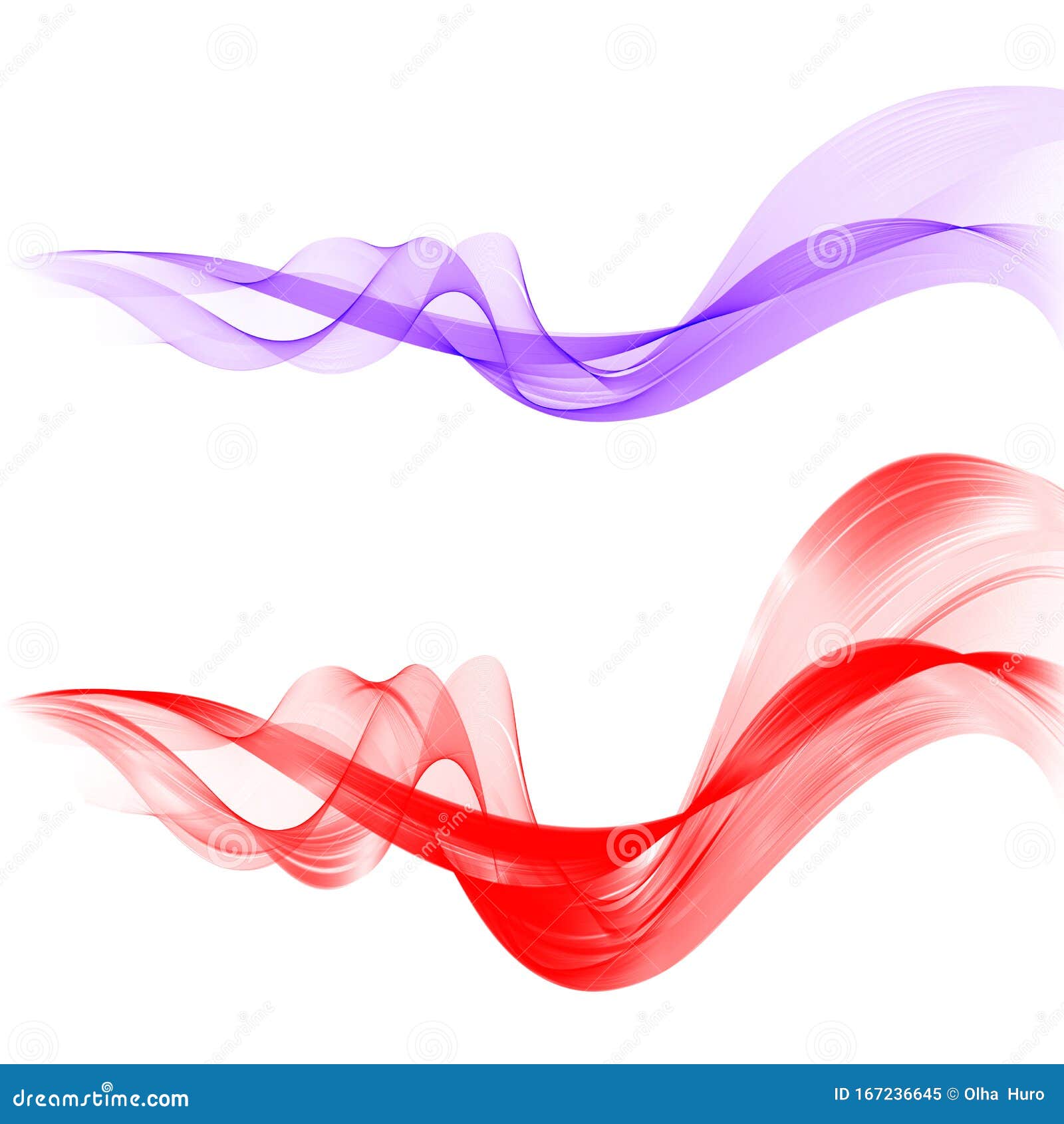 Vector Set of Waves, Blue and Red Waves on White Background. Eps10 ...