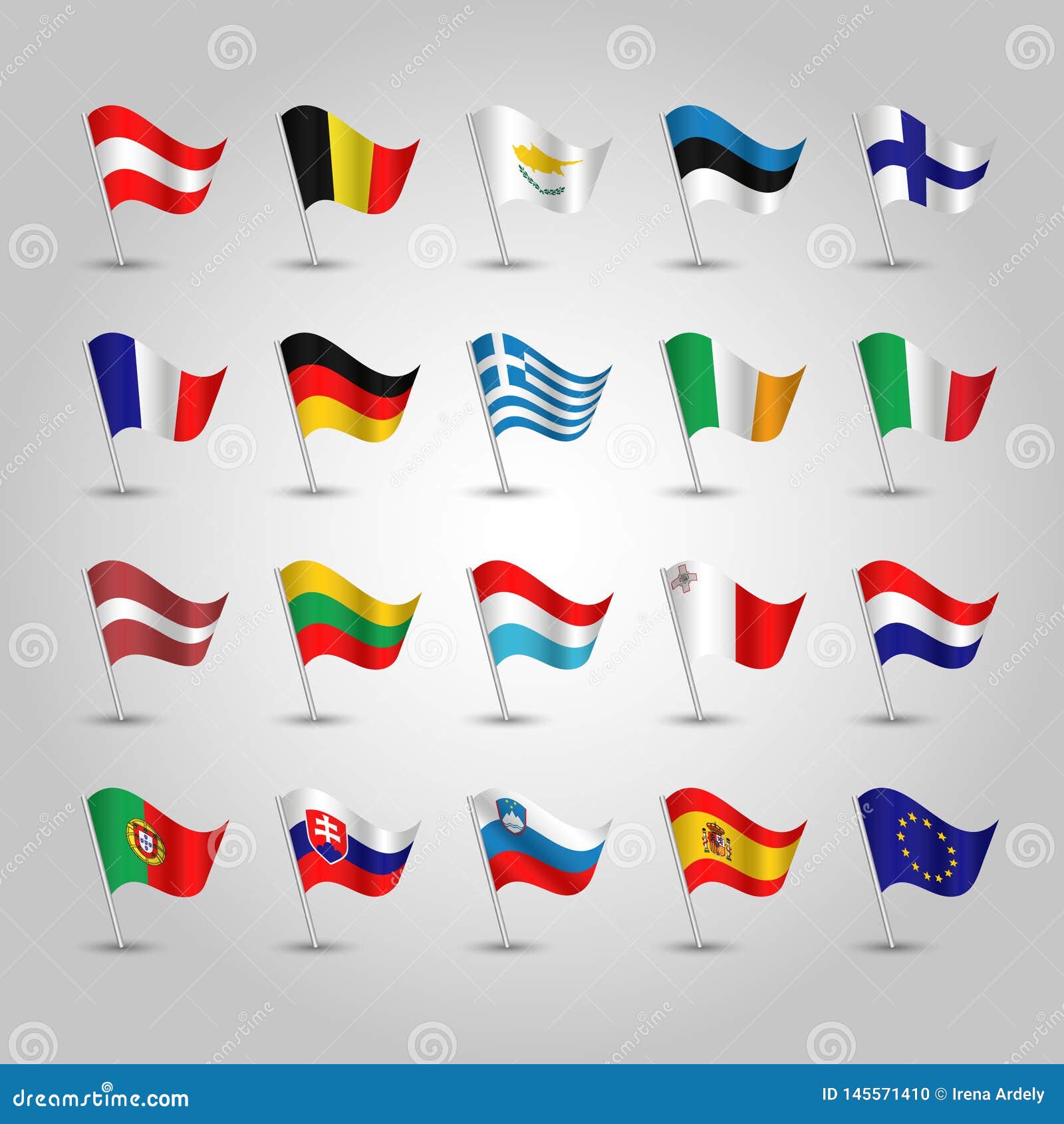 Vector Set of Waving Flags Eurozone Icon of European Union States Eu ... Vector Set of Waving Flags Eurozone Icon of European Union States Eu ...
