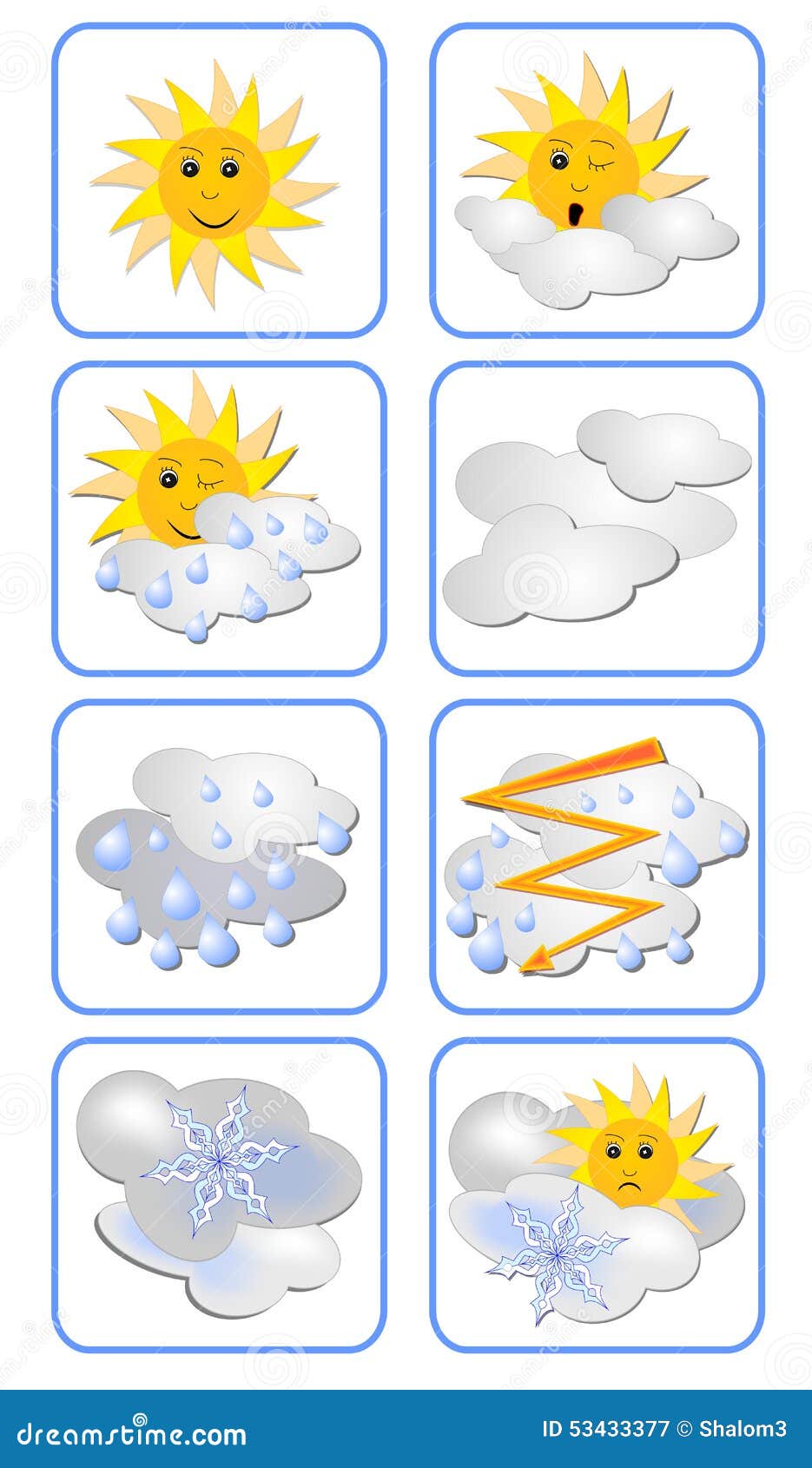 Vector Set of Weather Forecast Icons for All Weather Types. Sun Has an ...