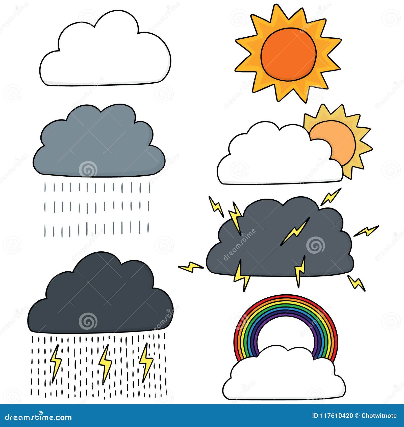 Vector set of weather stock vector. Illustration of hand - 117610420