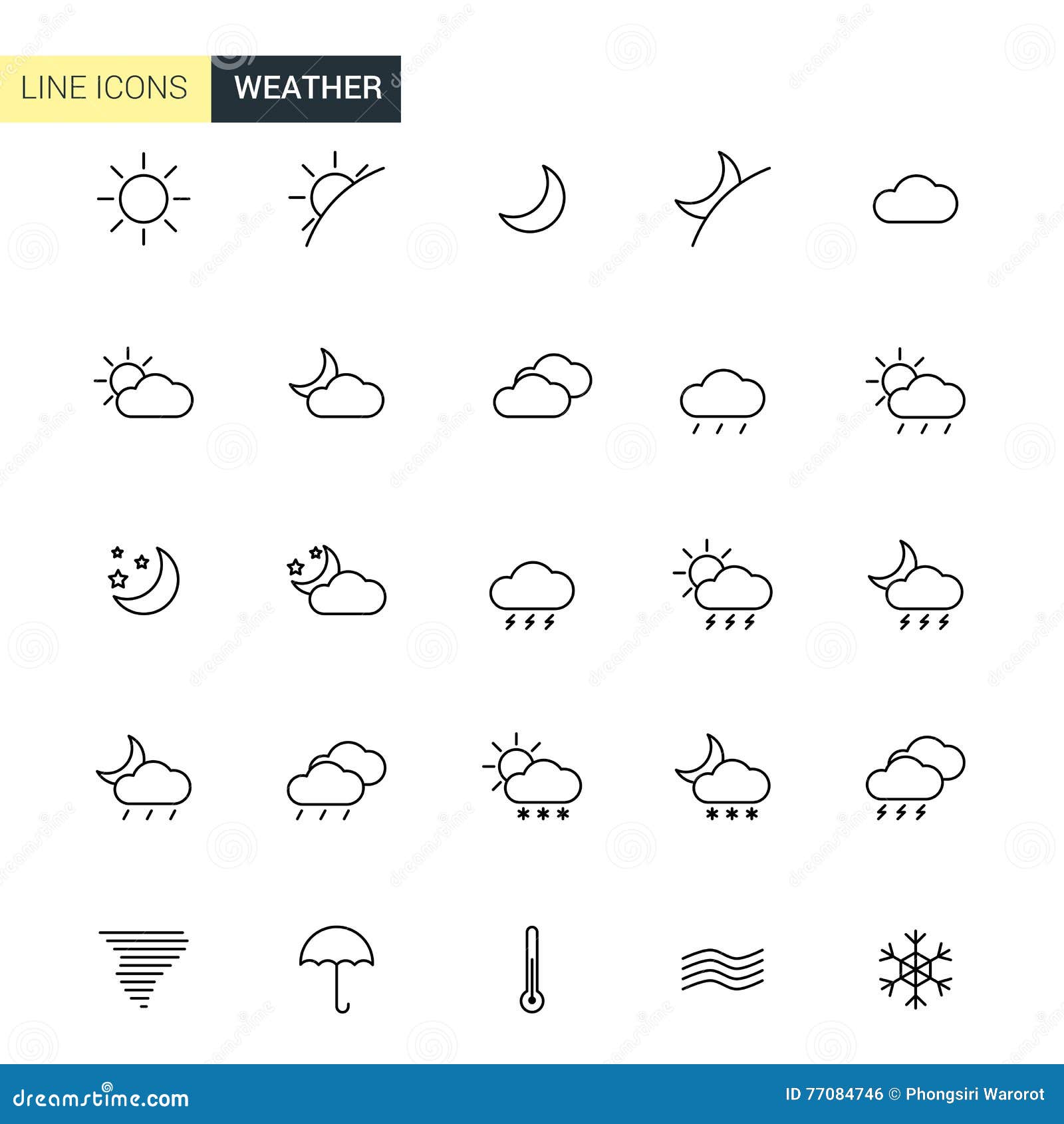 Vector Set Weather Line Icons Stock Vector - Illustration of forecast ...