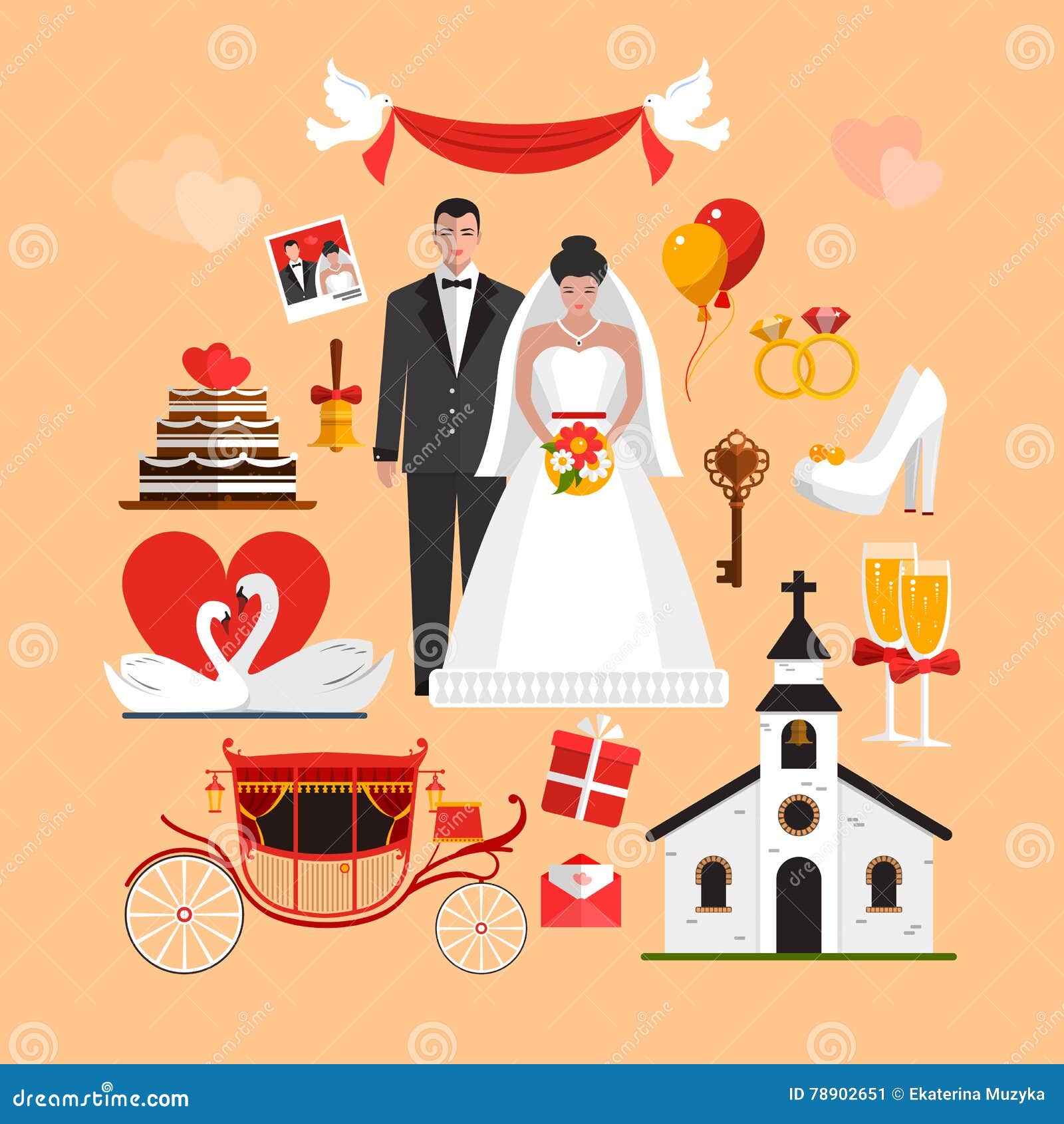 Vector Set of Wedding Ceremony Objects. Design Elements and Icons in ...
