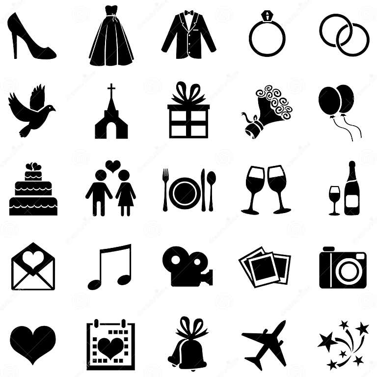 Vector Set of 25 Wedding Icons Stock Vector - Illustration of heart ...