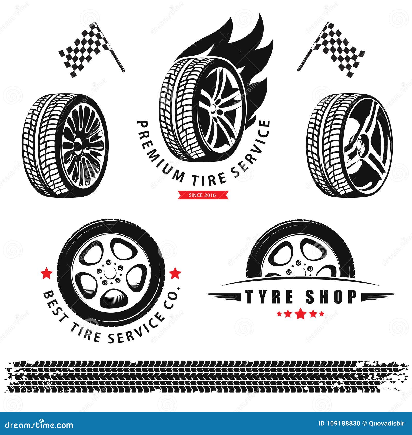 Vector Set of Wheels, Tires and Tracks for Use in Icons and Logo Stock ...