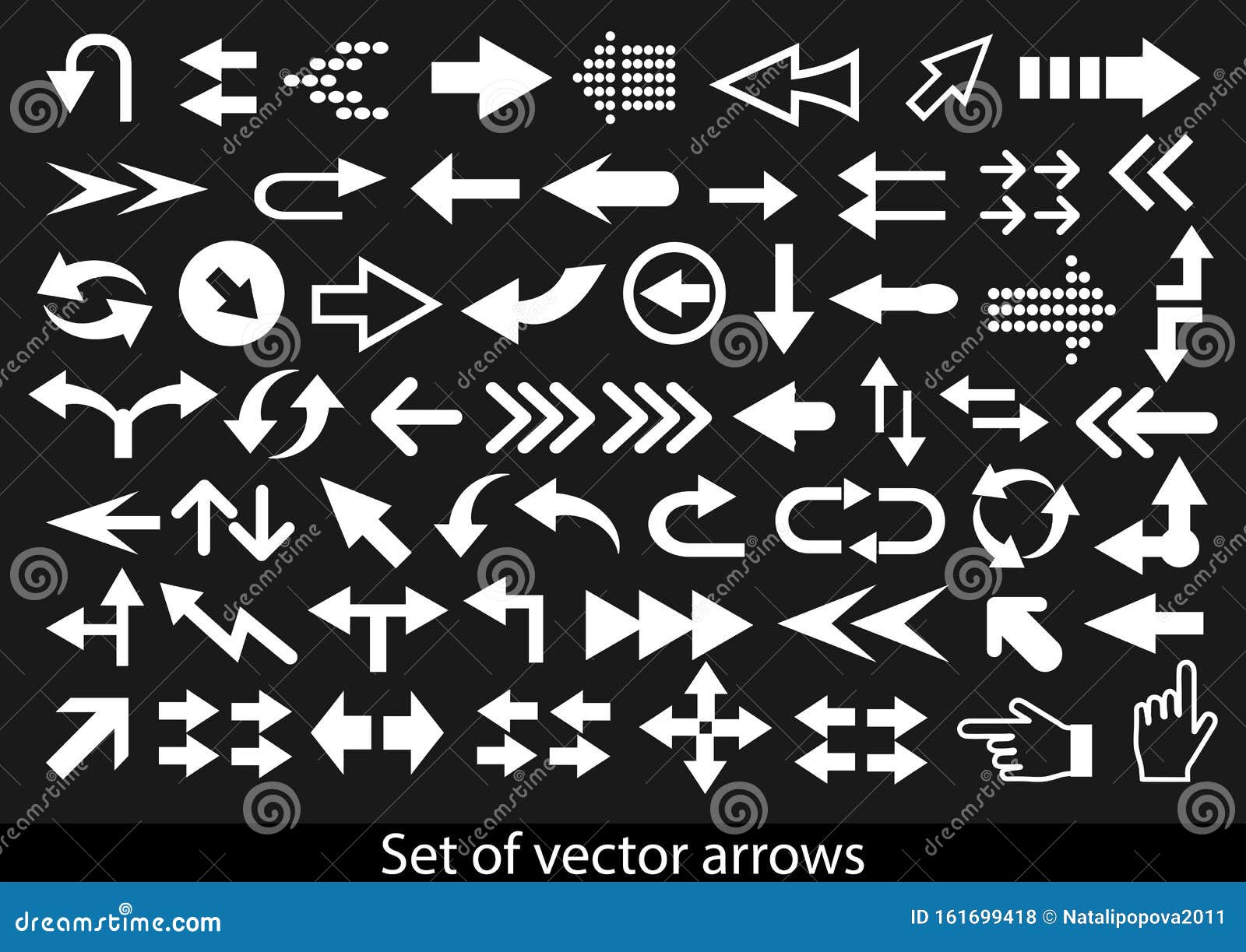 Vector Set of White Arrows on a Black Background Stock Vector ...