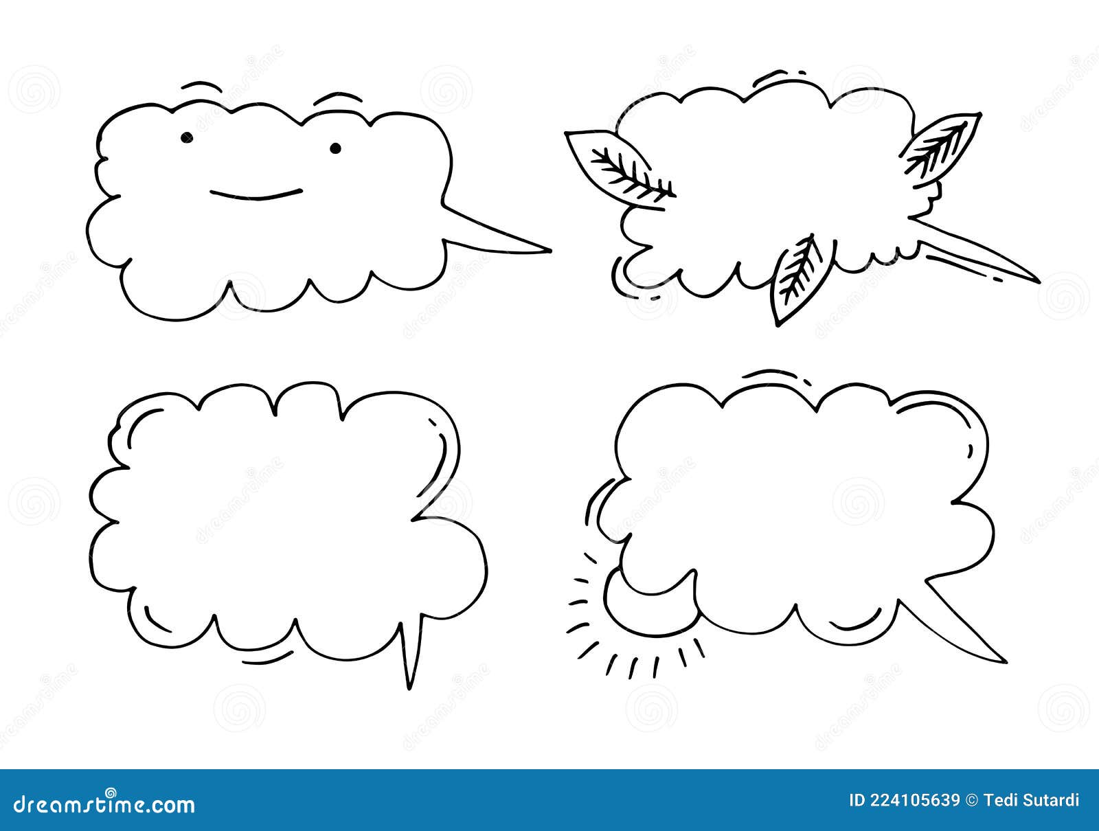 Vector Set of White Clouds on a White Background with Black Contours ...