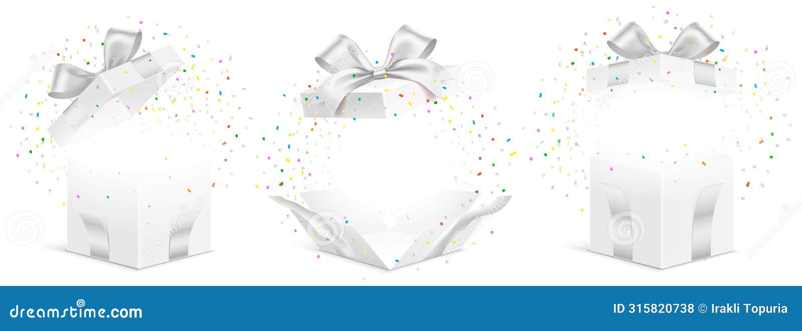 Vector Set of White Gift Boxes Exploded Colorful Confetti Isolated on ...