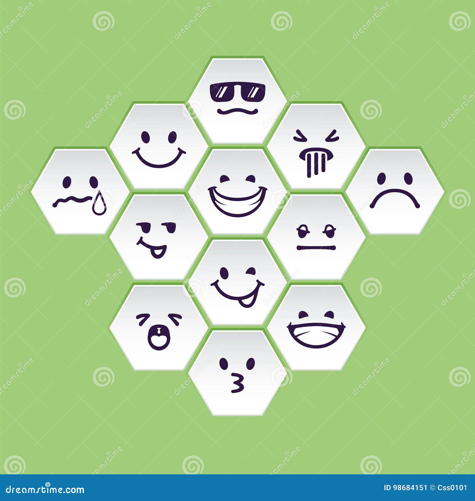 Vector Set of White Hex Head with Emotion Signs Stock Vector ...