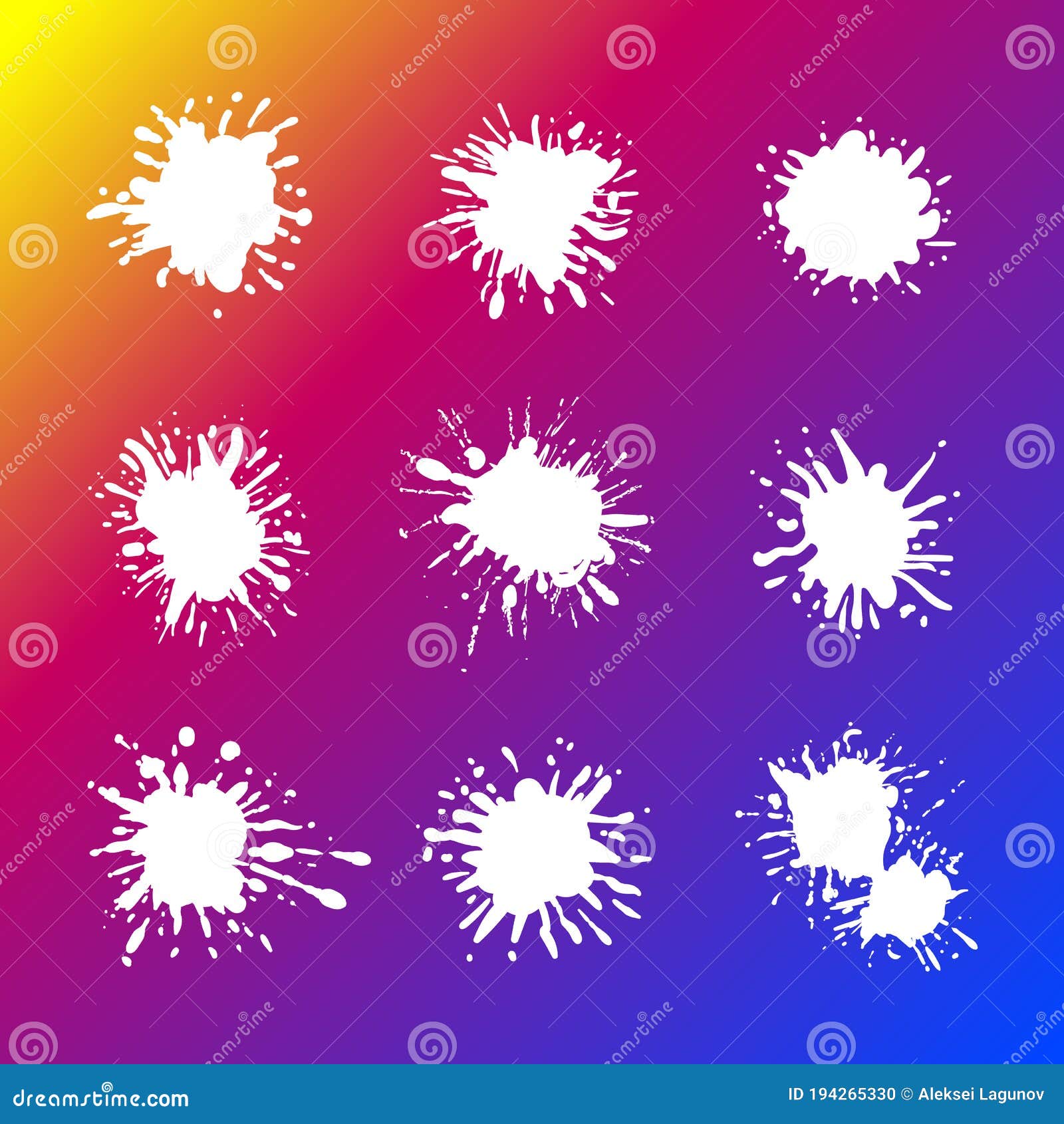 Vector Set of White Paint Splashes on Bright Colorful Gradient ...