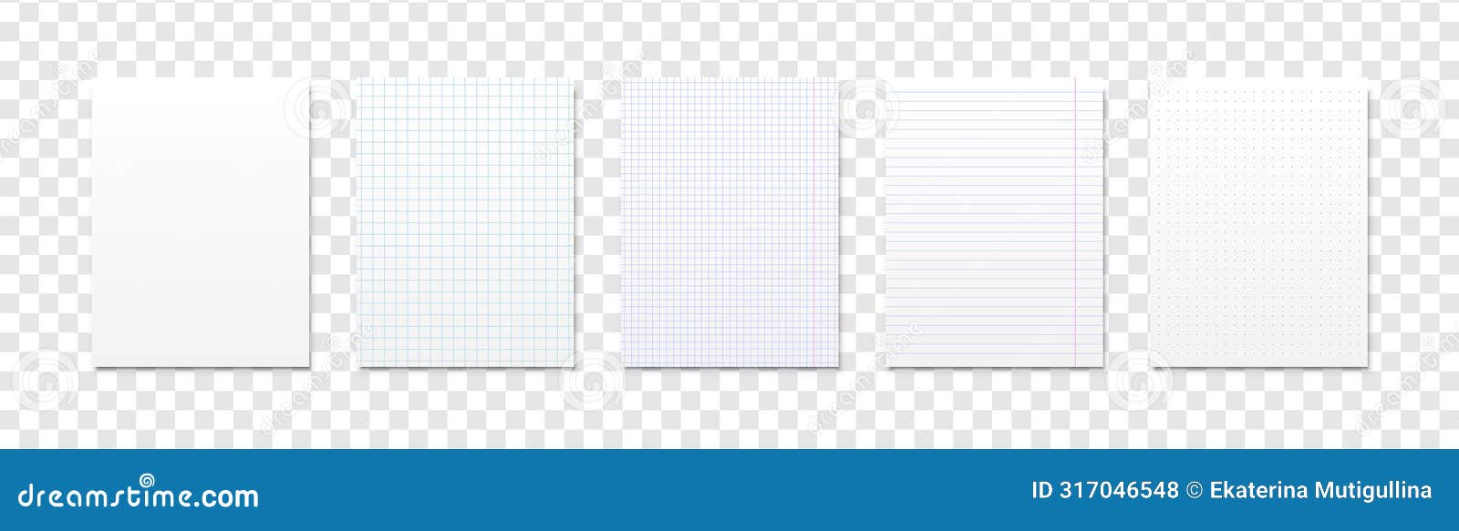 Vector Set of White Paper Sheet. Realistic Notebook Pages with Lines ...