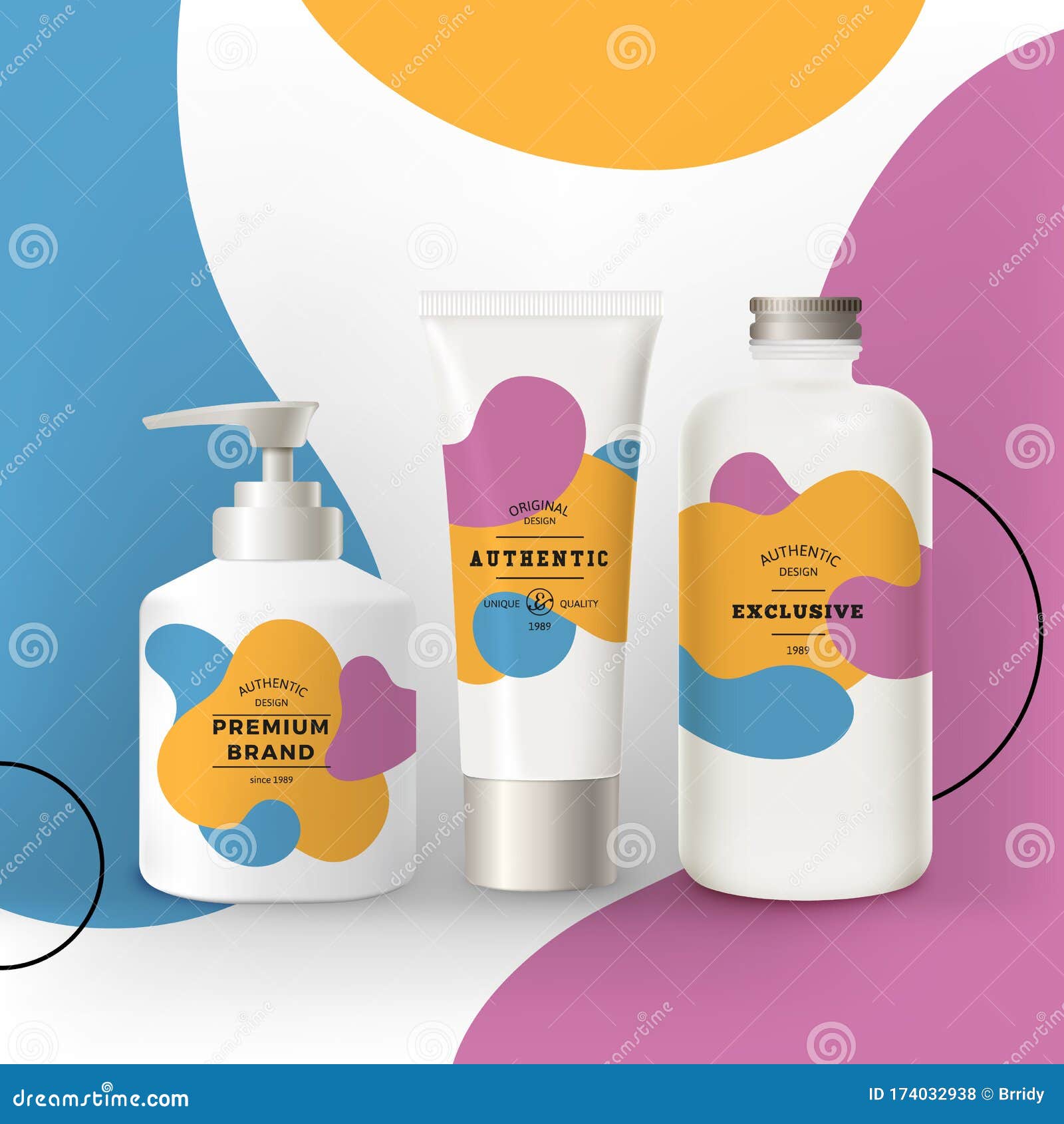 Vector Set of White Realistic Plastic Bottles with Modern Colorful ...