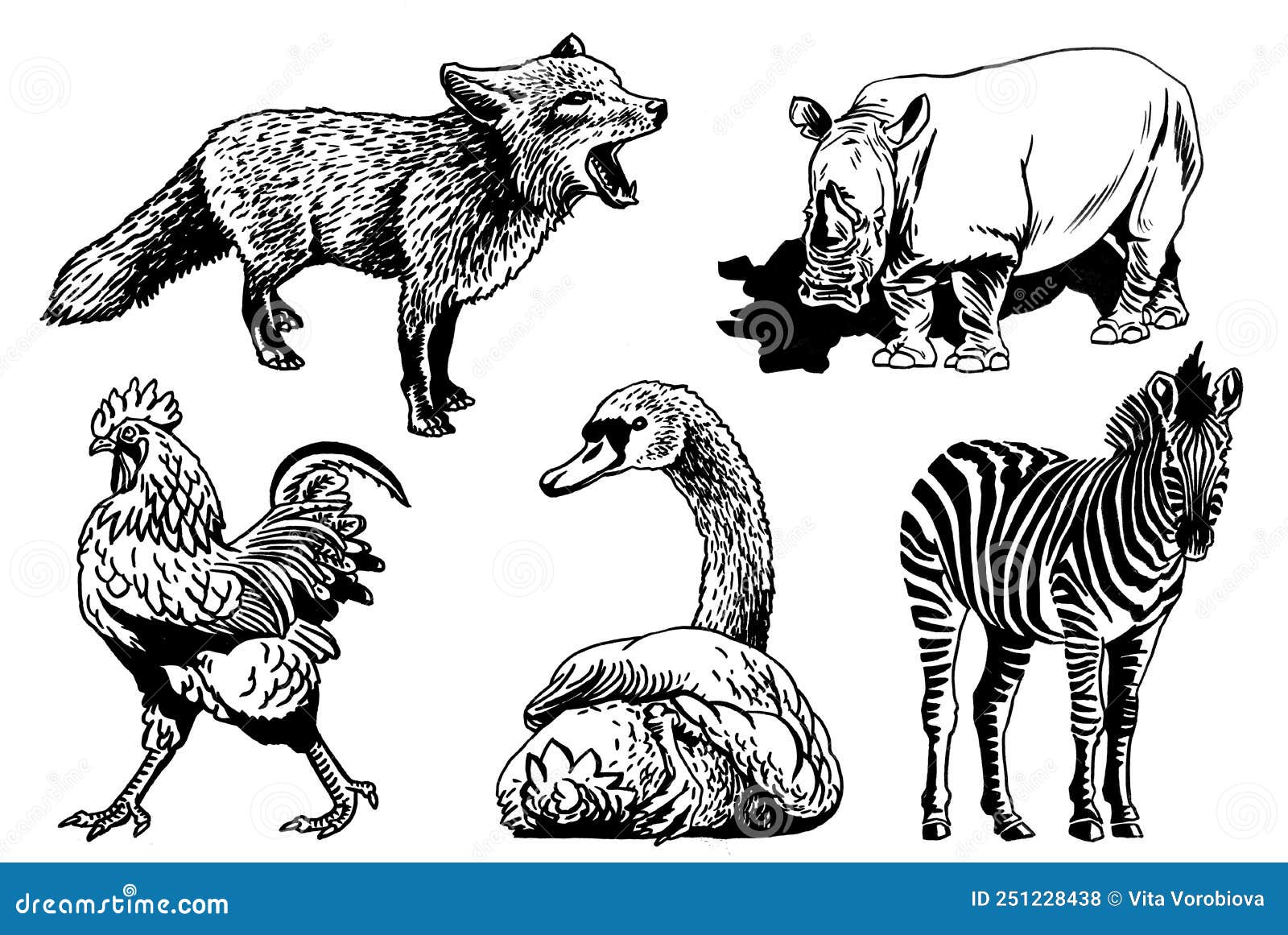 Vector Set of Wild and Domestic Animals Isolated on White, Graphical ...