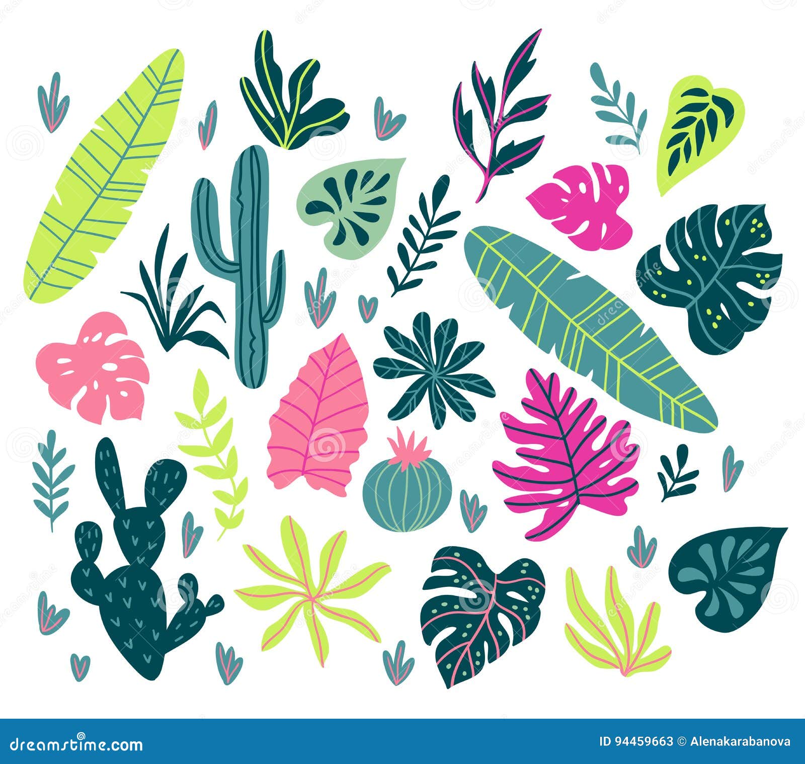 Vector Set with Wild Tropical Rainforest Plants. Isolated Elements ...