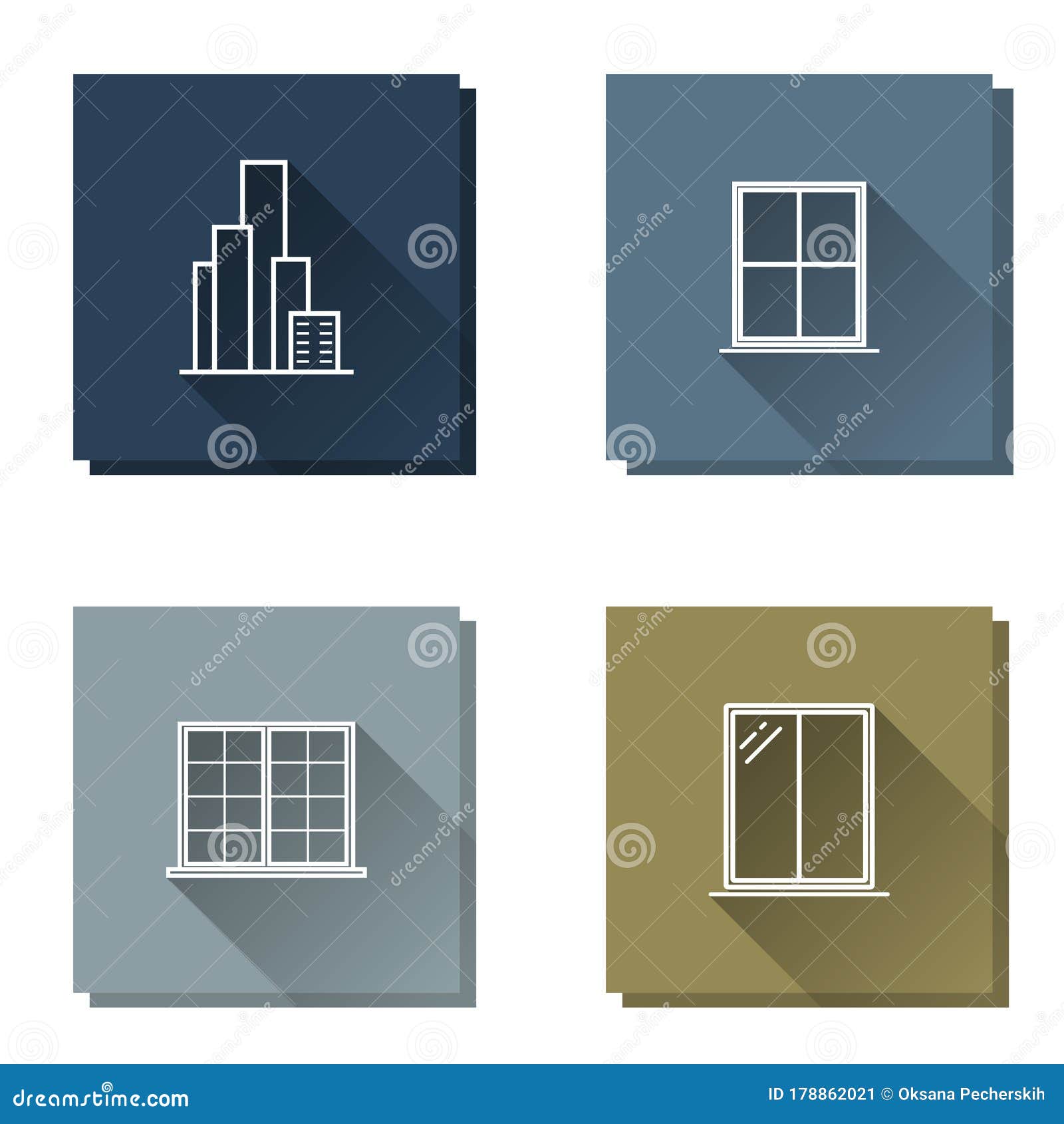 Vector Set Window Icon and Business Office Building. Layers Grouped for ...