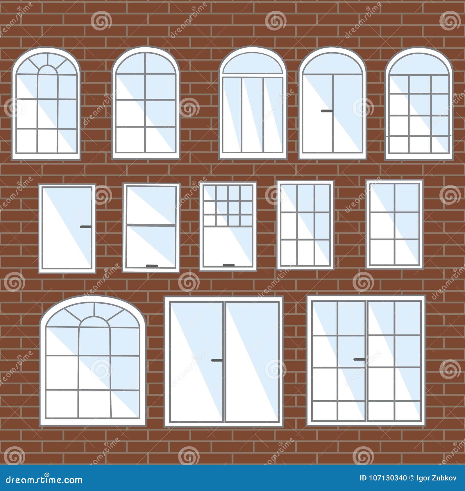 Vector Set of Windows. Collection of Stylized Interior Stock Vector ...