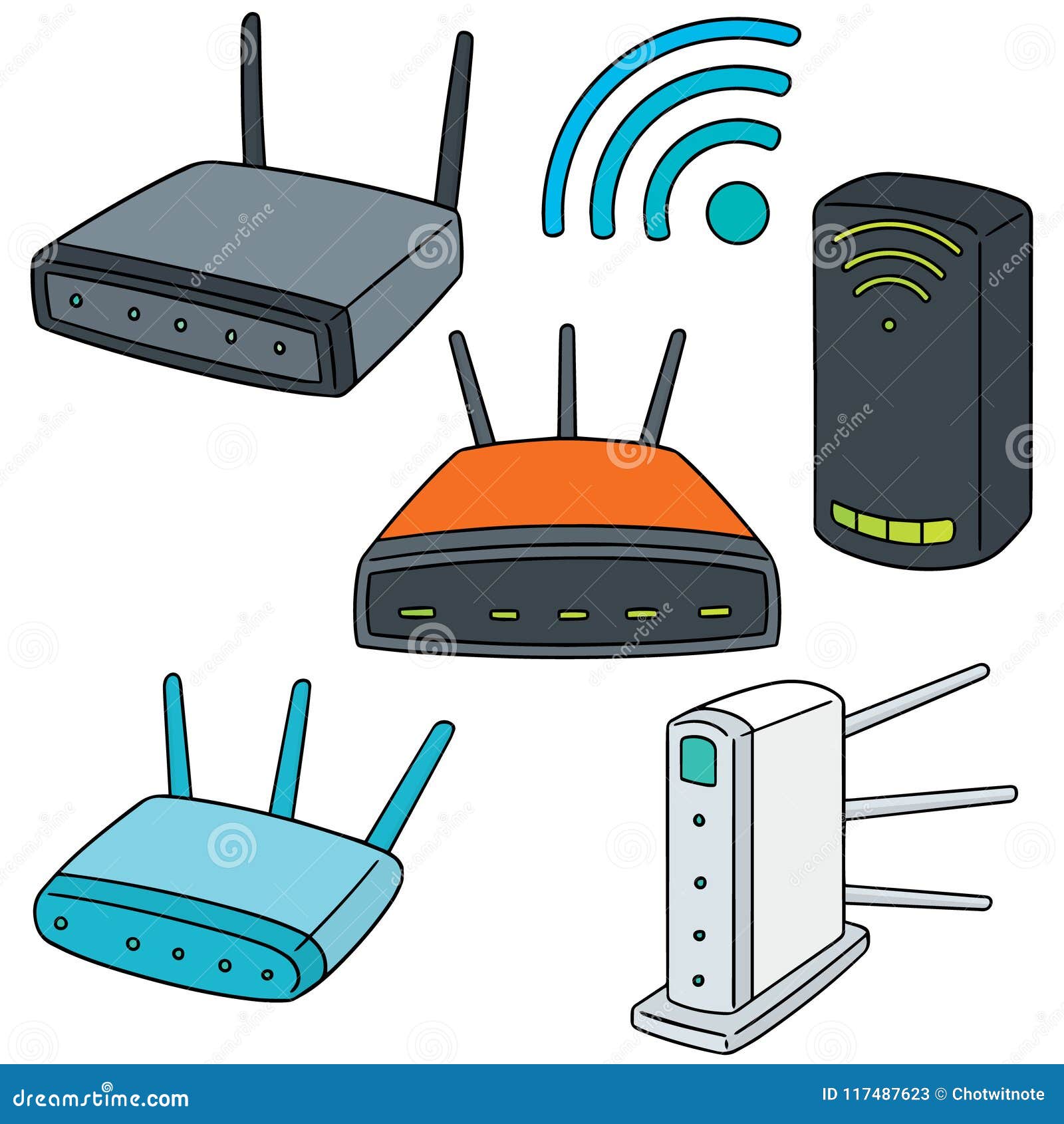 Vector Set of Wireless Router Stock Vector - Illustration of networking ...