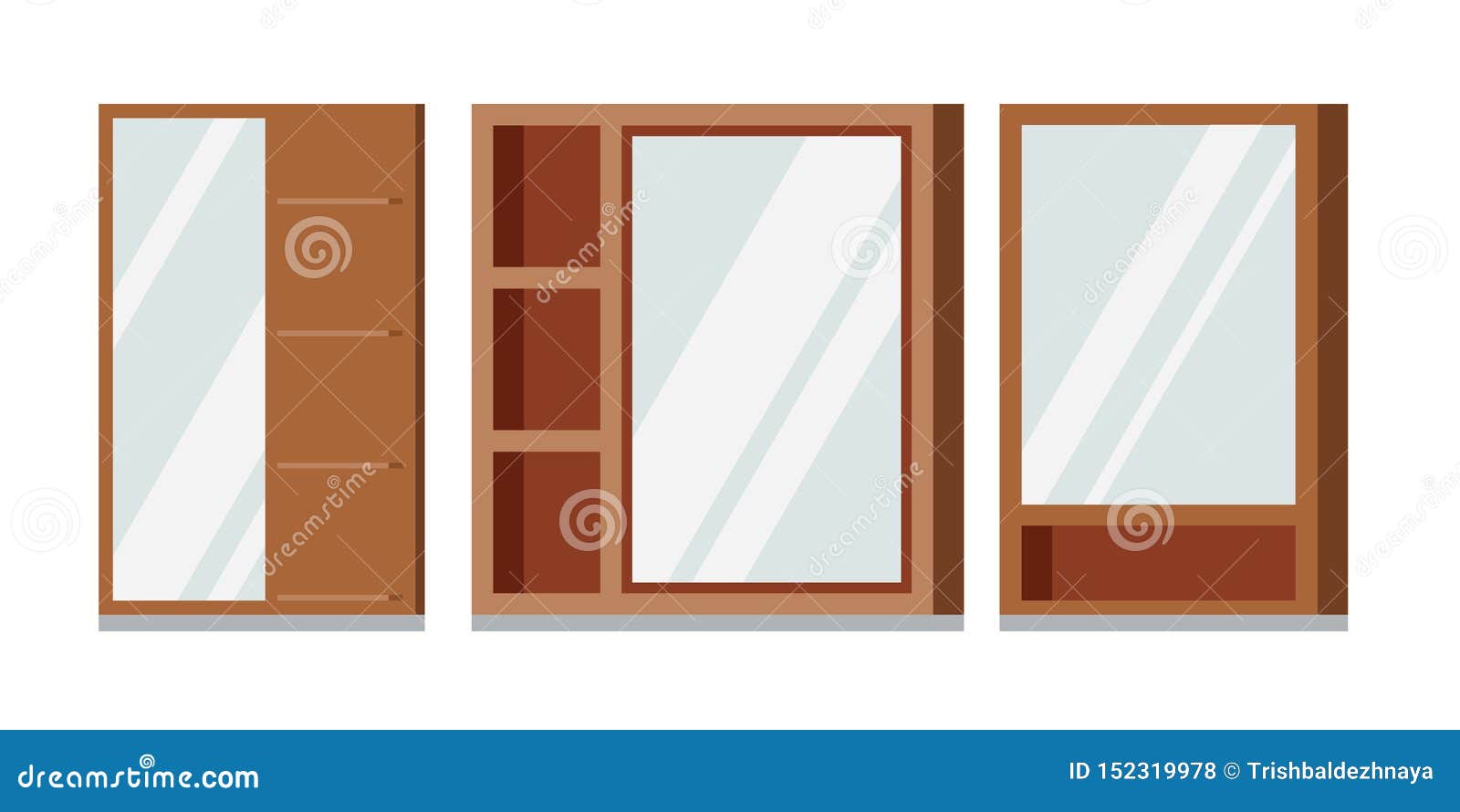 Vector Set of Wooden Frames Rectangular Mirrors with Shelves Bathroom ...