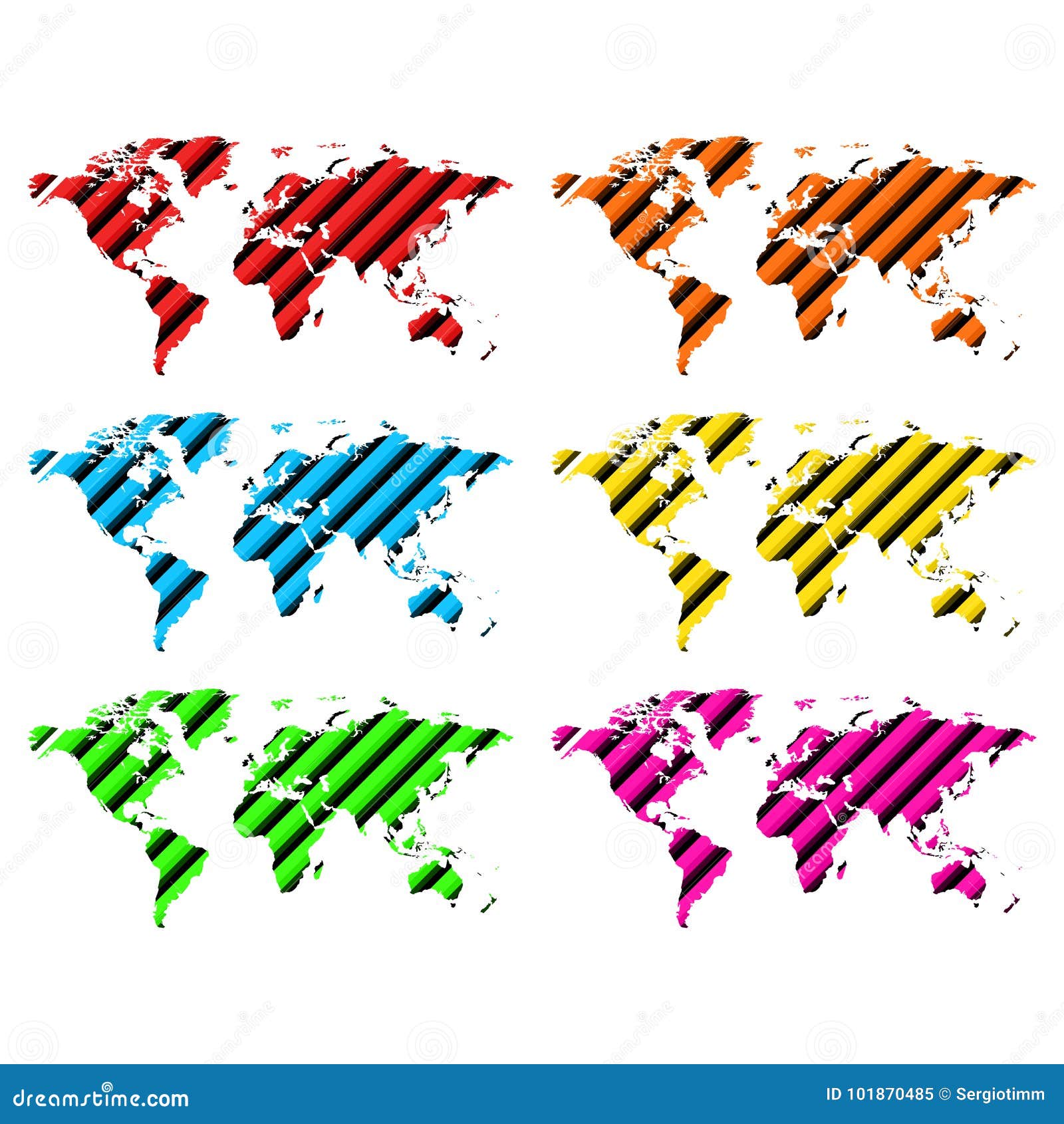 Vector Set of World Map from Diagonal Stripes of Different Colors ...