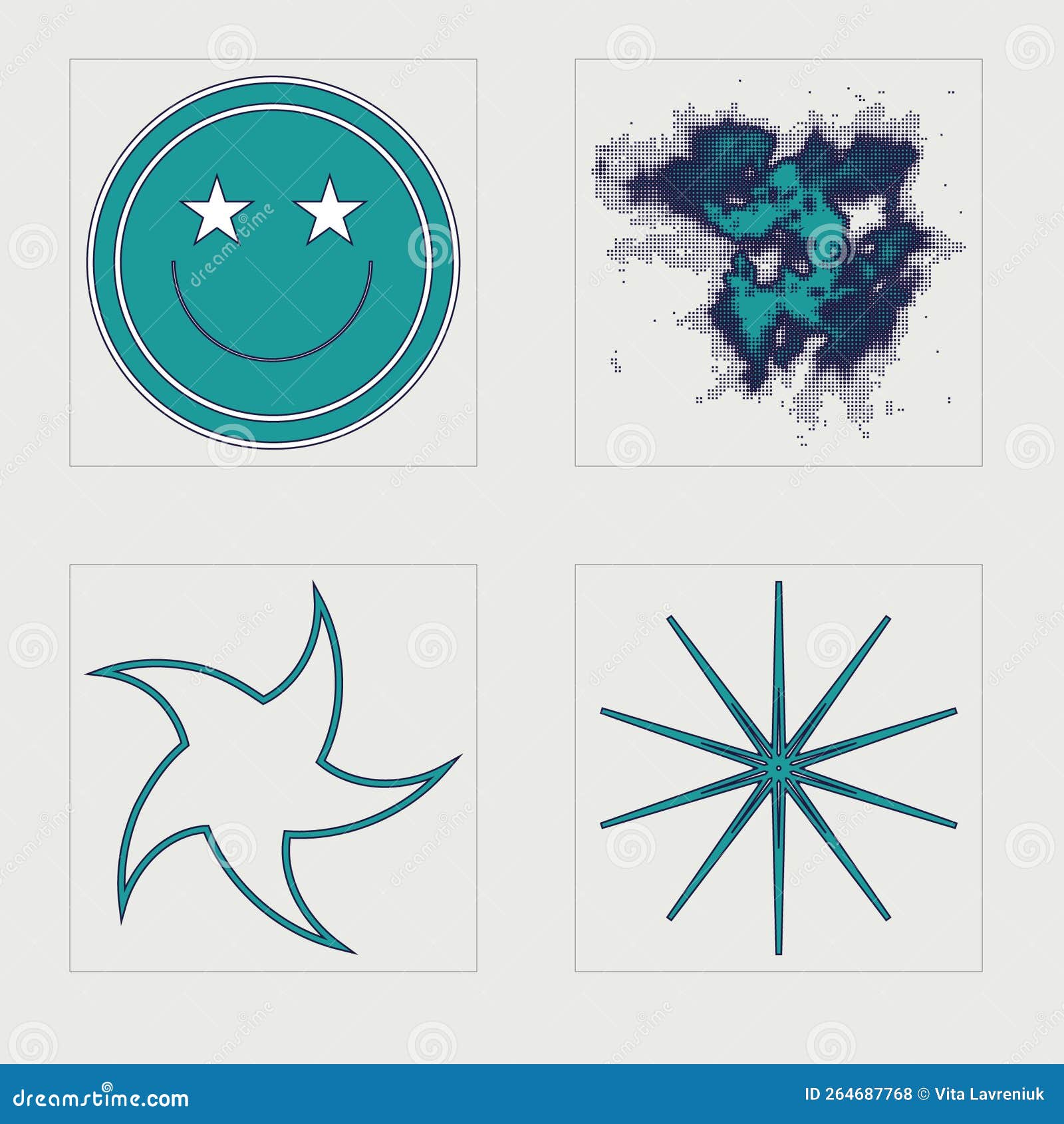 Vector Set of Y2K. Rave Psychedelic Retro Futuristic Set. Objects in ...