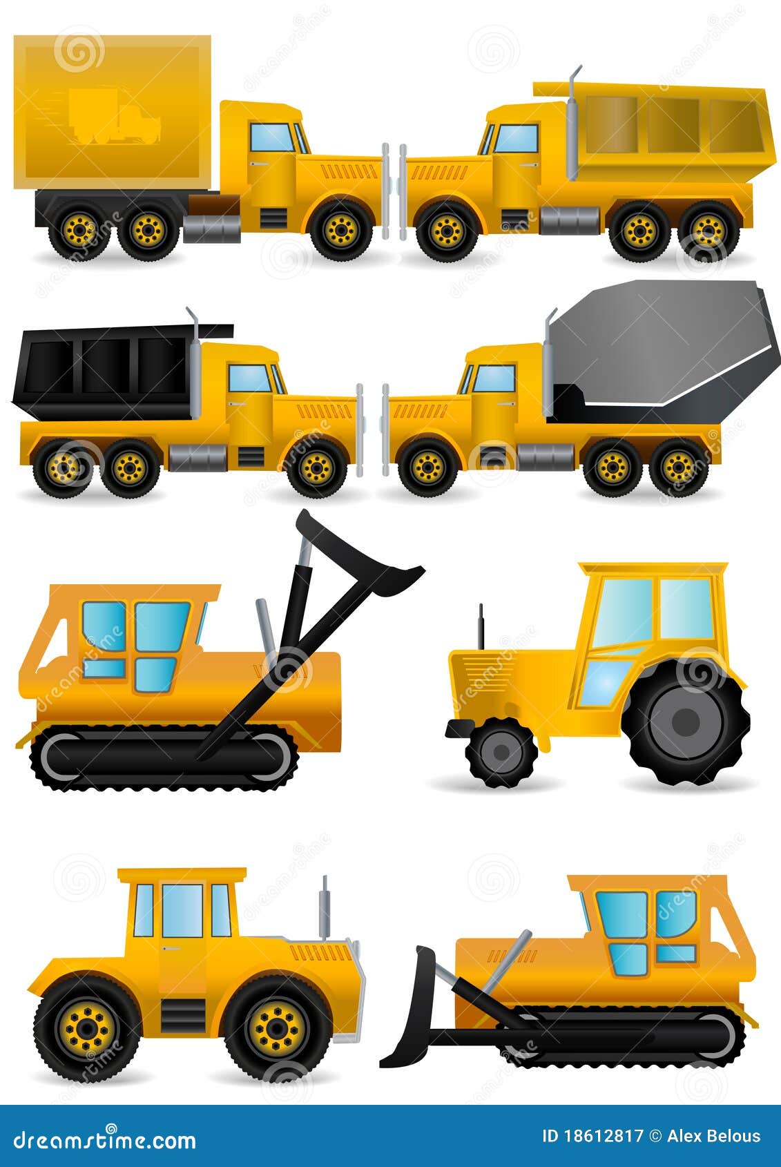 Vector Set Yellow Construction Machines Stock Vector - Illustration of ...